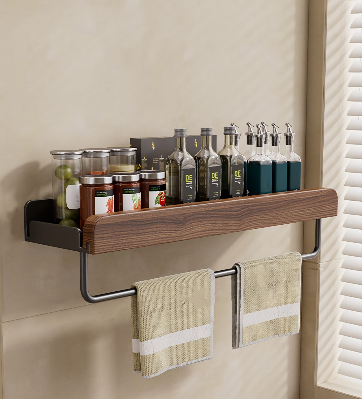 17 Stories Kitchen Storage Rack, Multi-Layer Seasoning Rack, Solid Wood ...