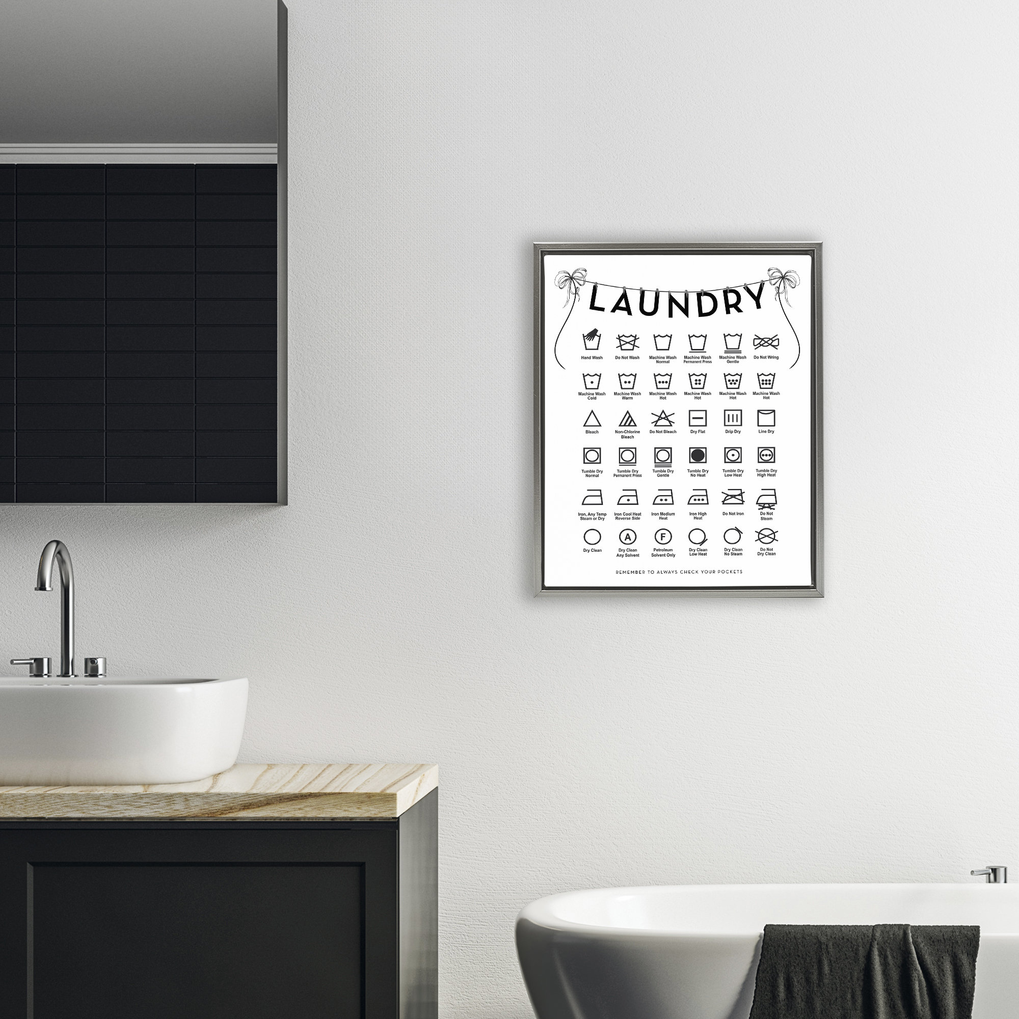 Latitude Run® Laundry Symbols with Vintage Ribbons Floating Frame ...