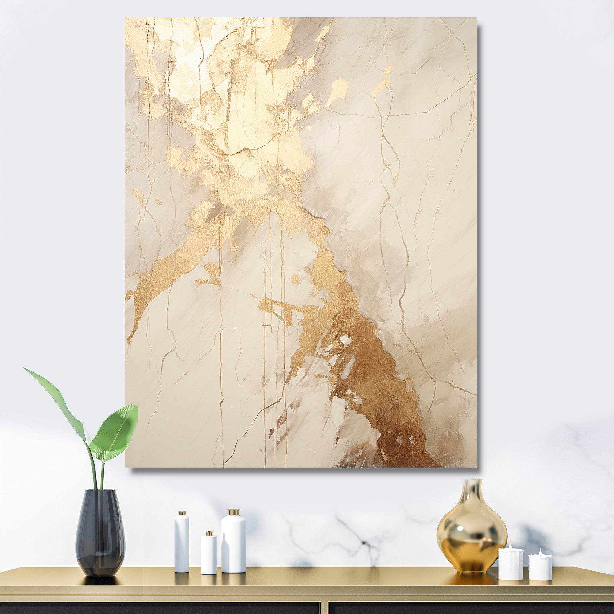 Wrought Studio Beige And Gold Marble Lightning IV - Abstract Wall Decor ...