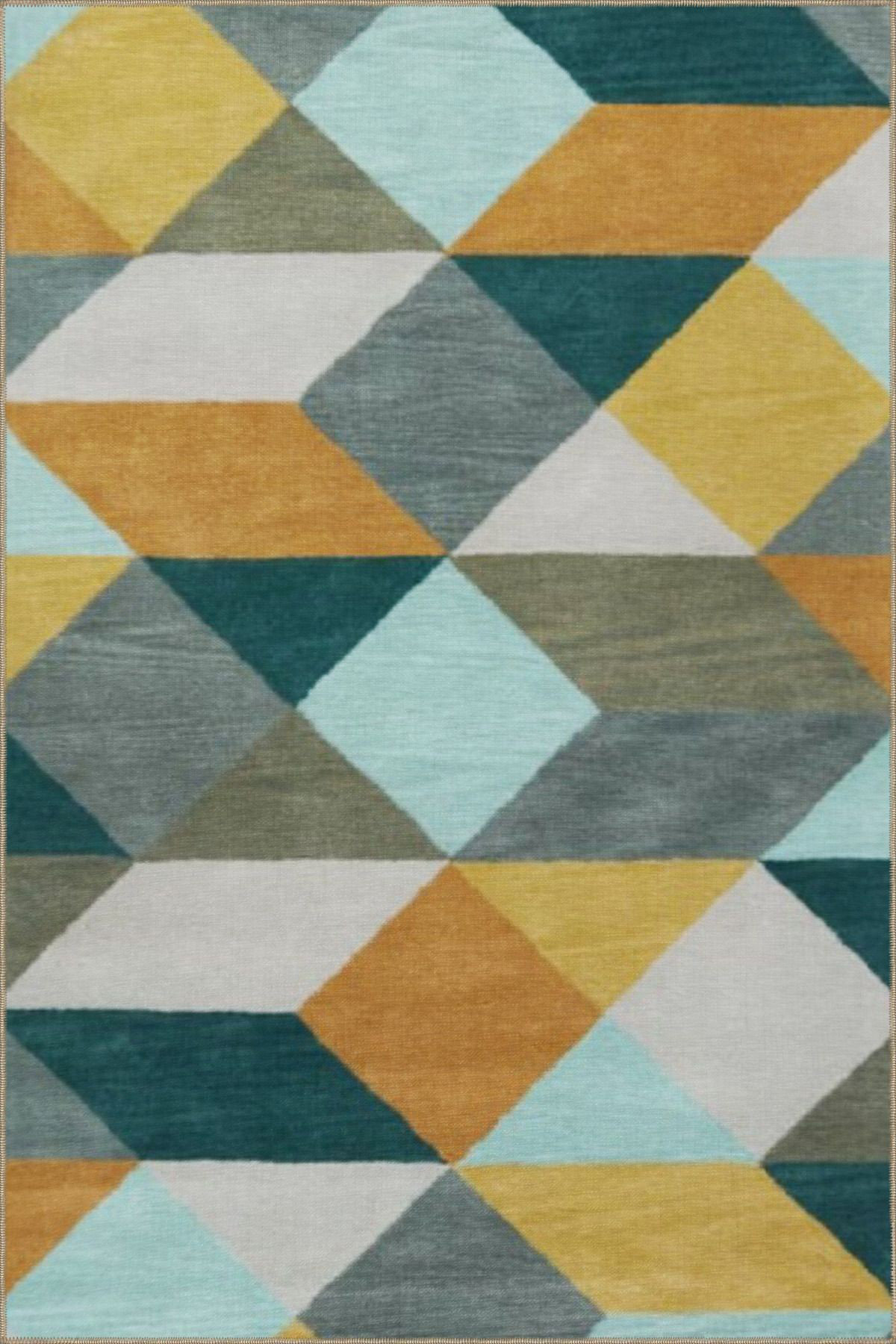 Corrigan Studio® Yellow Triangular Geometric Decorative Washable Rug ...