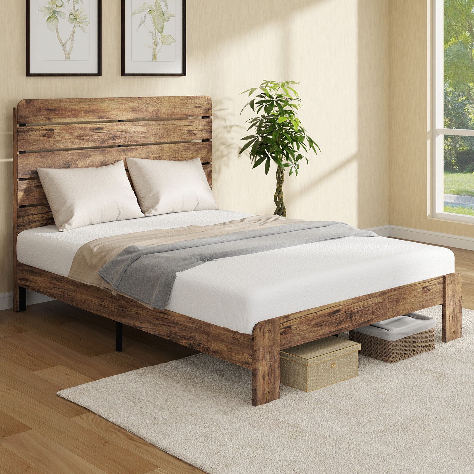 Gracie Oaks Full Size Wood Bed Frame, Full Heavy Duty Platform Bed ...