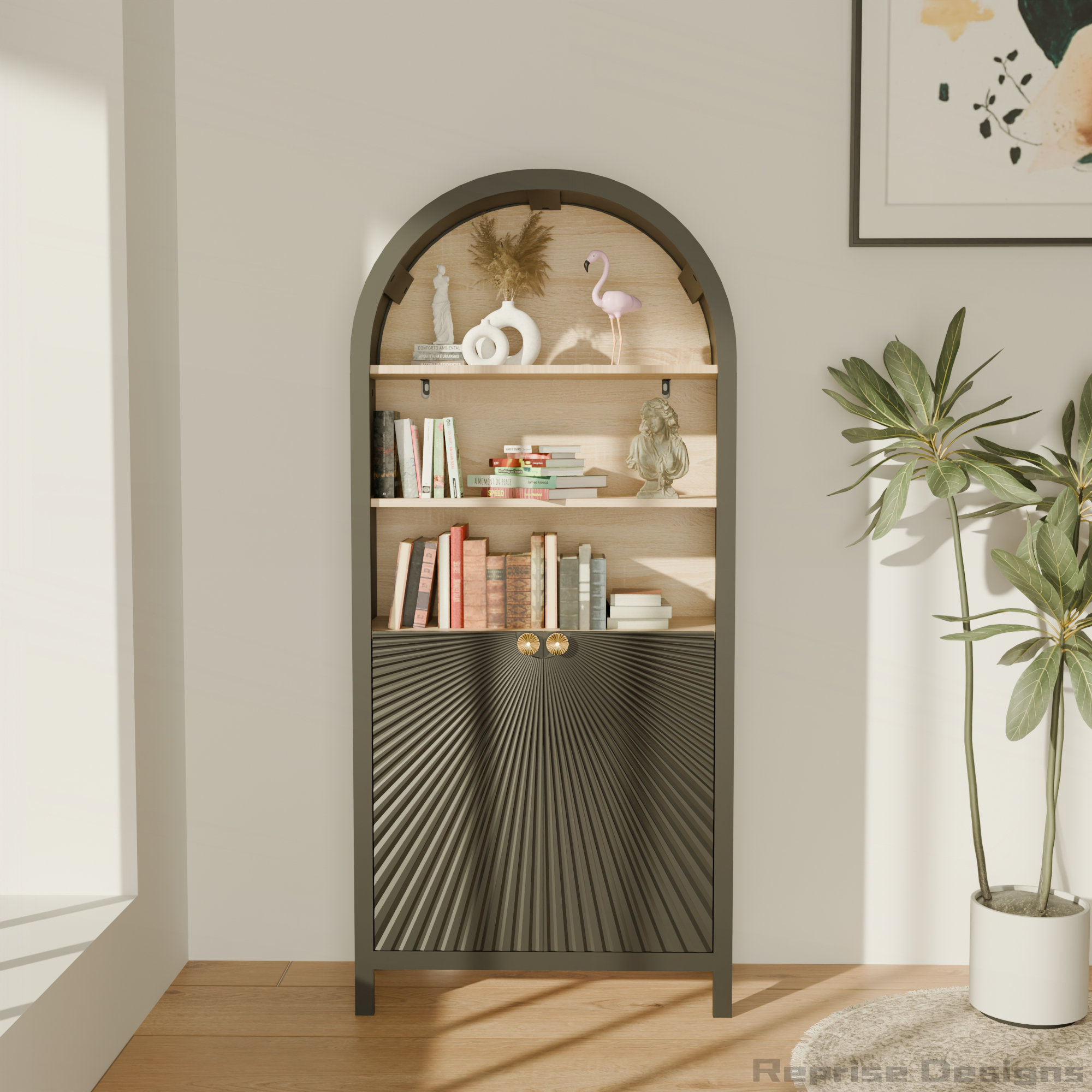 Red Barrel Studio® 61" Tall Arched 5-Tier Bookshelf with storage and ...