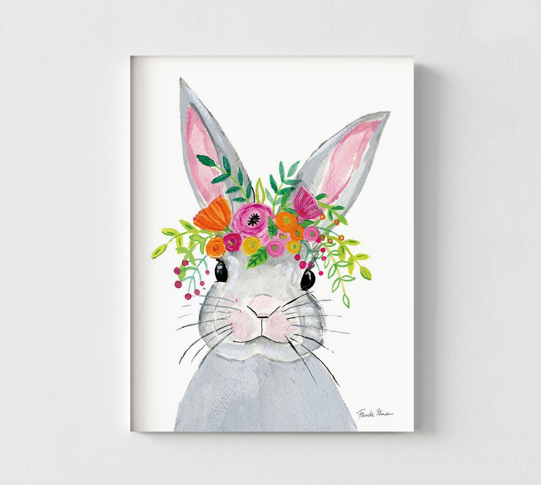 WeFrameArt Little Grey Rabbit Print, Adorable Bunny Art, Light Grey ...