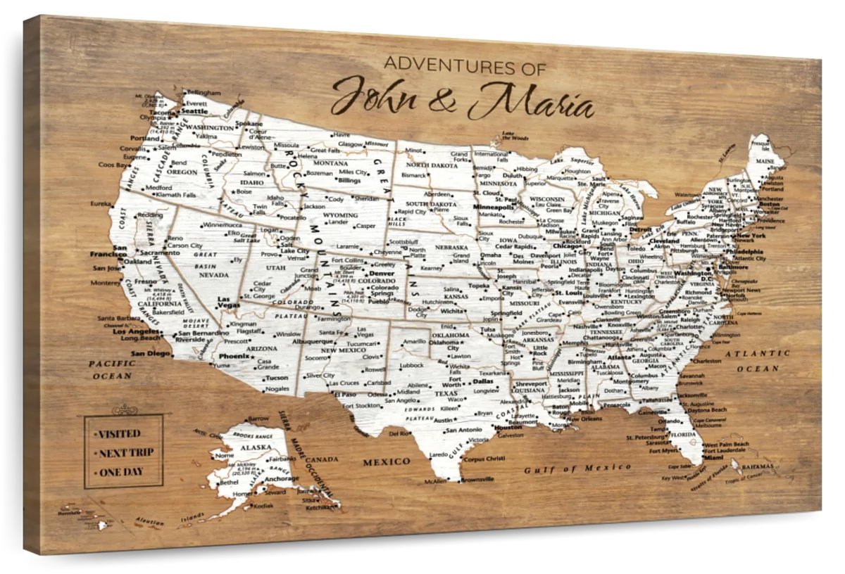 Breakwater Bay Personalized Push Pin USA Map On Wood II | Wayfair