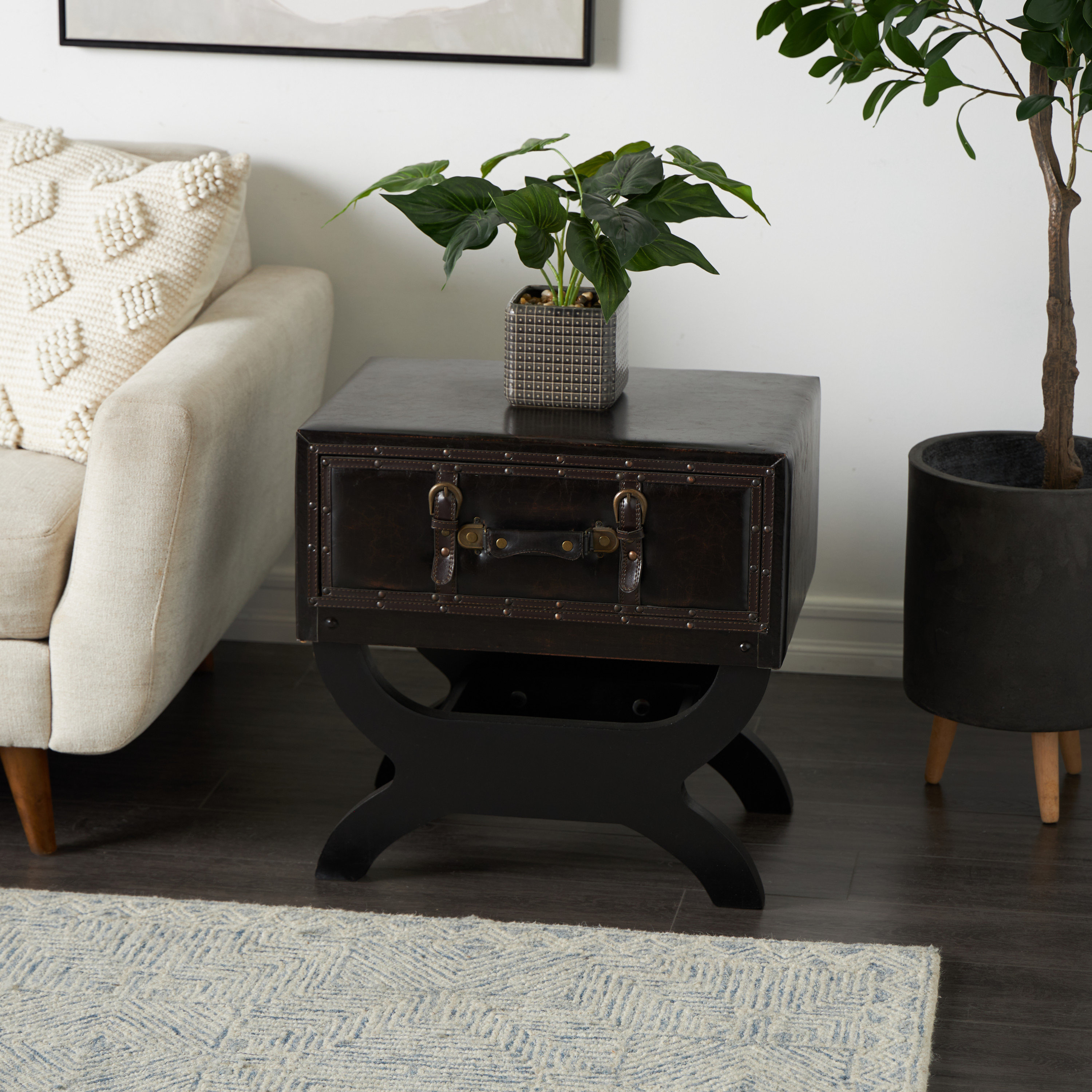 Steelside™ Isabel Vintage Style Faux Leather Accent End Table with ...