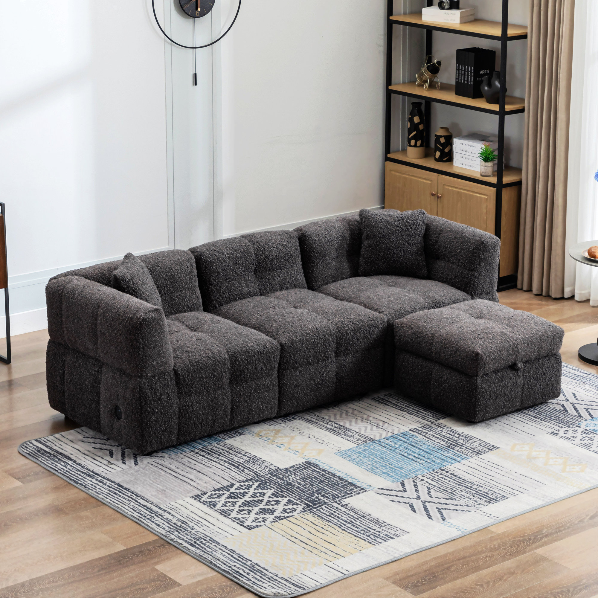 Hokku Designs 87.7" Sectional Sofa Cozy Teddy Fleece Fabric Sectional ...