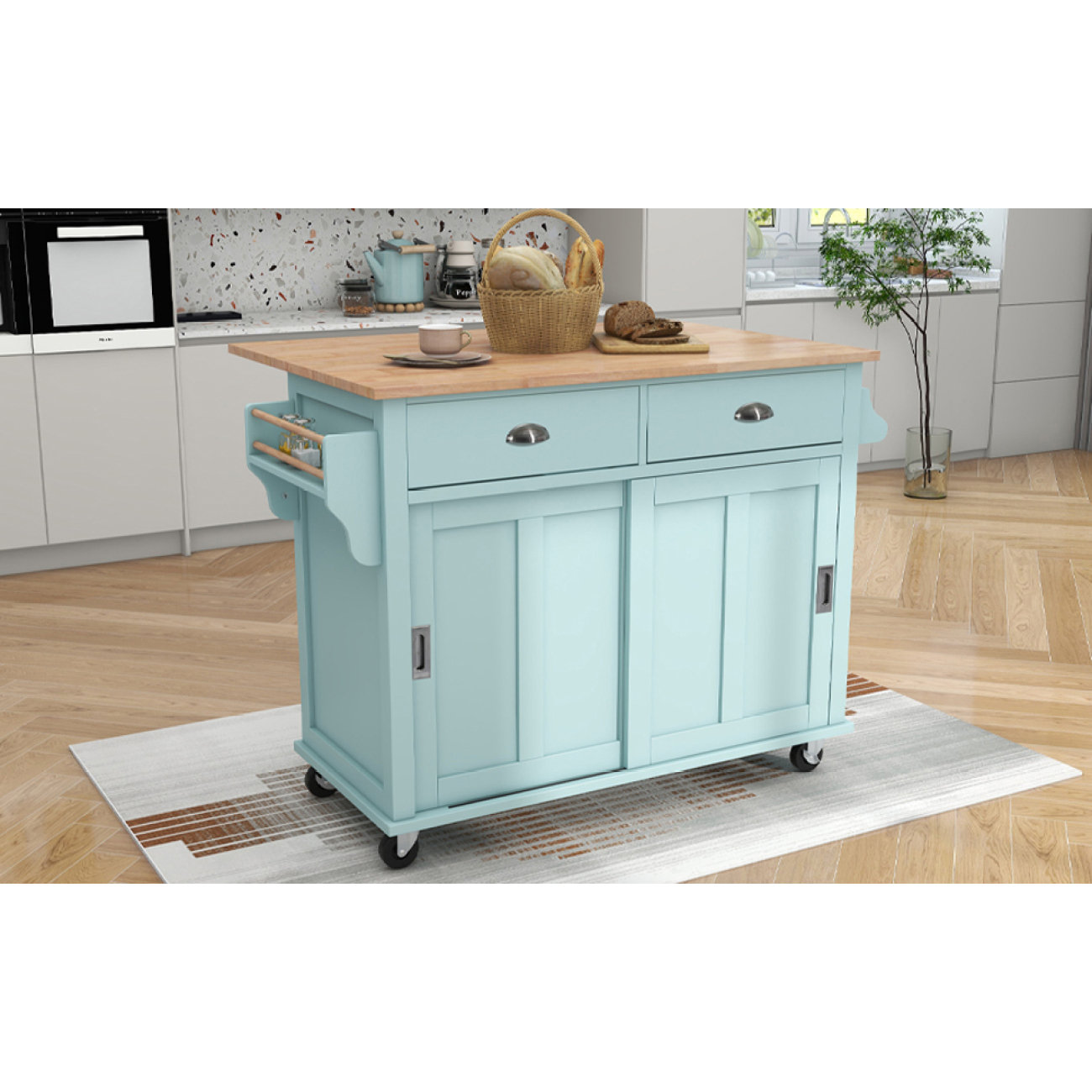 Ophelia & Co. Kitchen Cart With Rubber Wood Drop-Leaf Countertop ...
