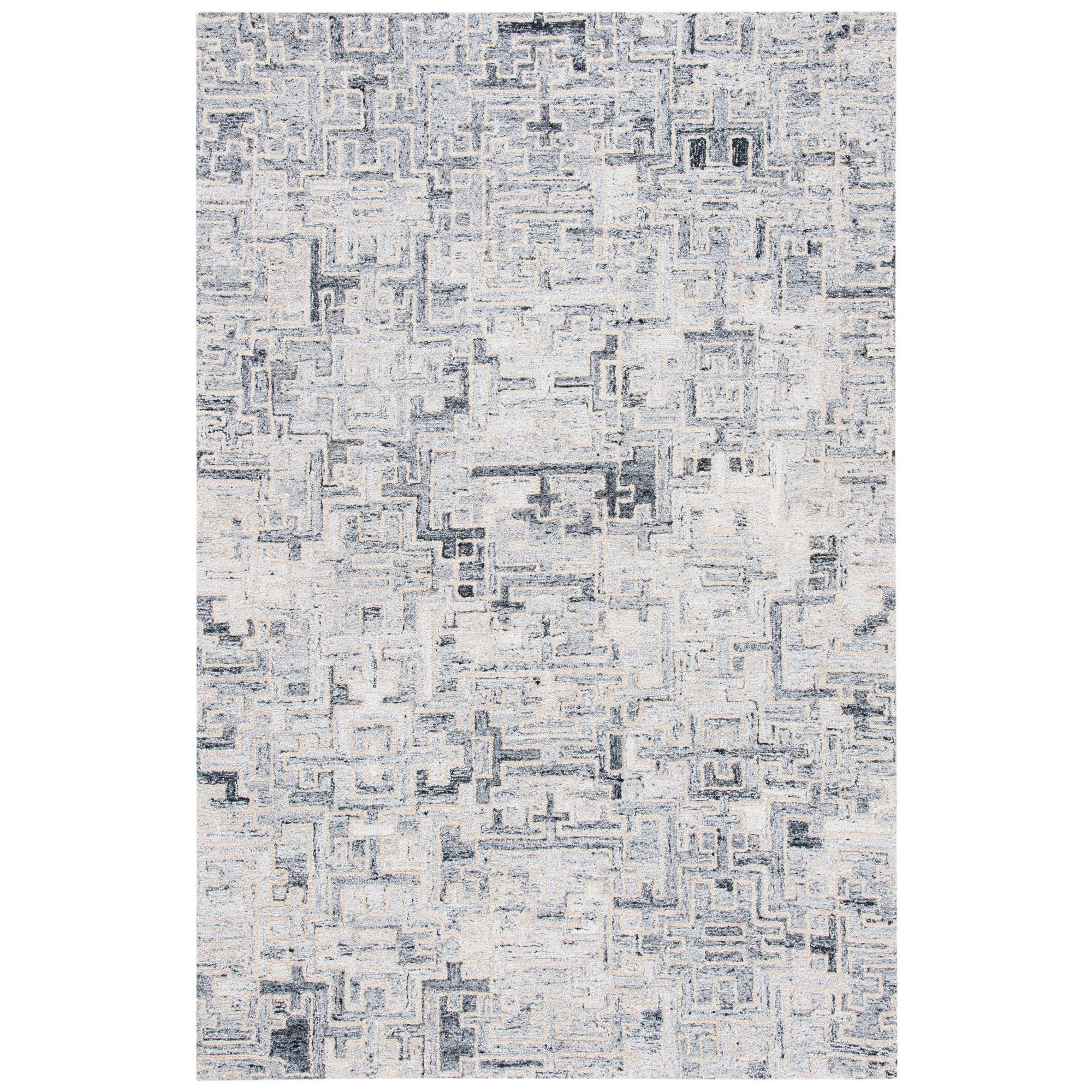17 Stories Poulos Abstract Handmade Tufted Ivory/Gray Area Rug ...
