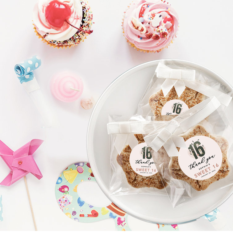 Koyal Wholesale Custom Round Sweet 16 Labels, Abstract, Thank You ...