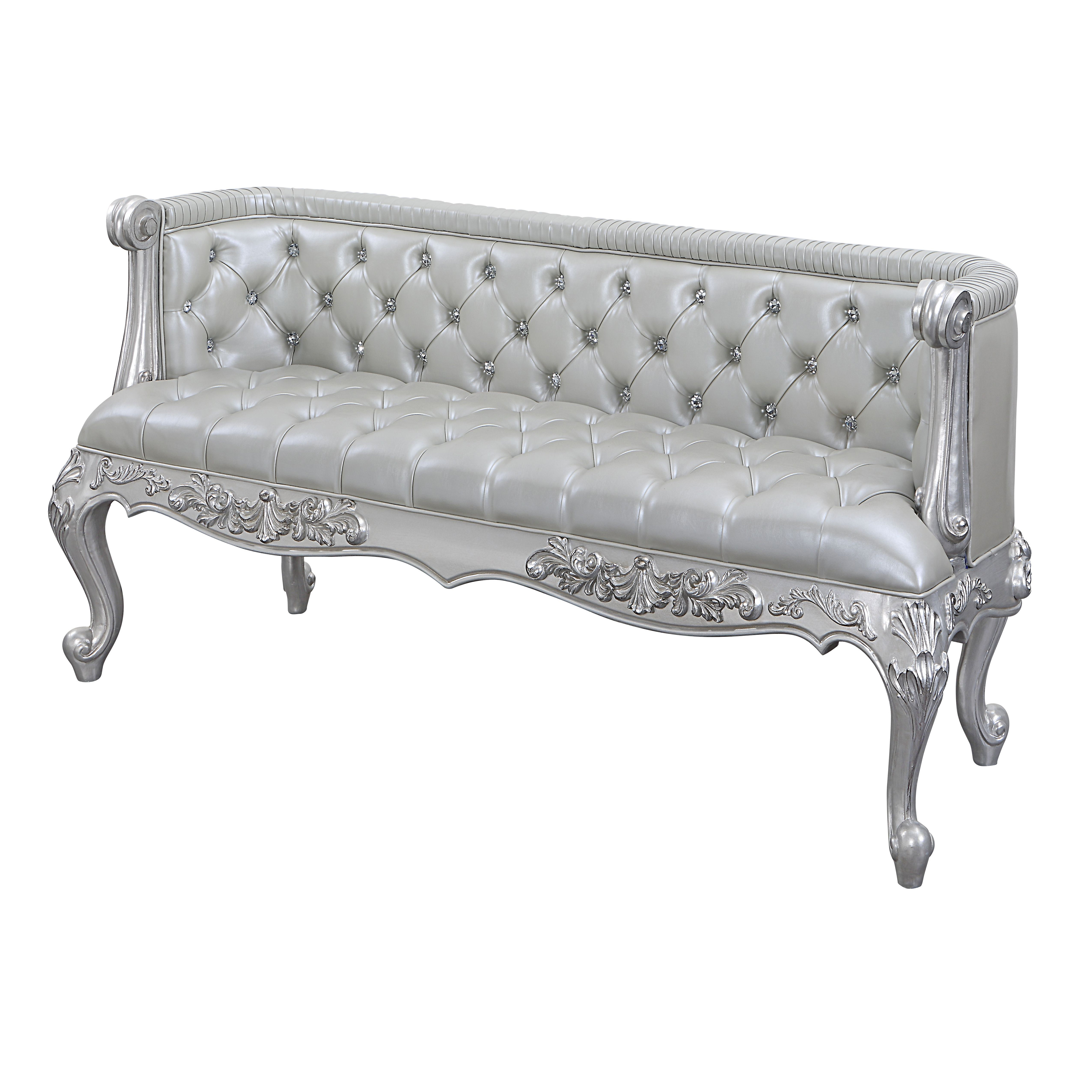Plethoria Bench, Synthetic Leather, Antique Platinum Finish | Wayfair