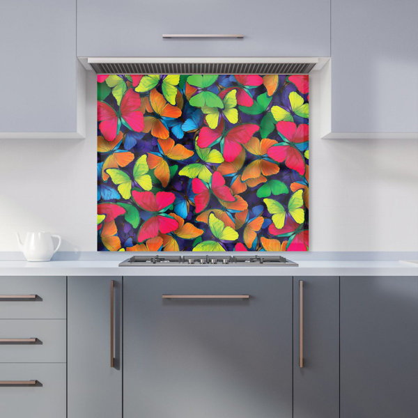 East Urban Home Rainbow Butterflies Premium Glass Kitchen Splashback ...