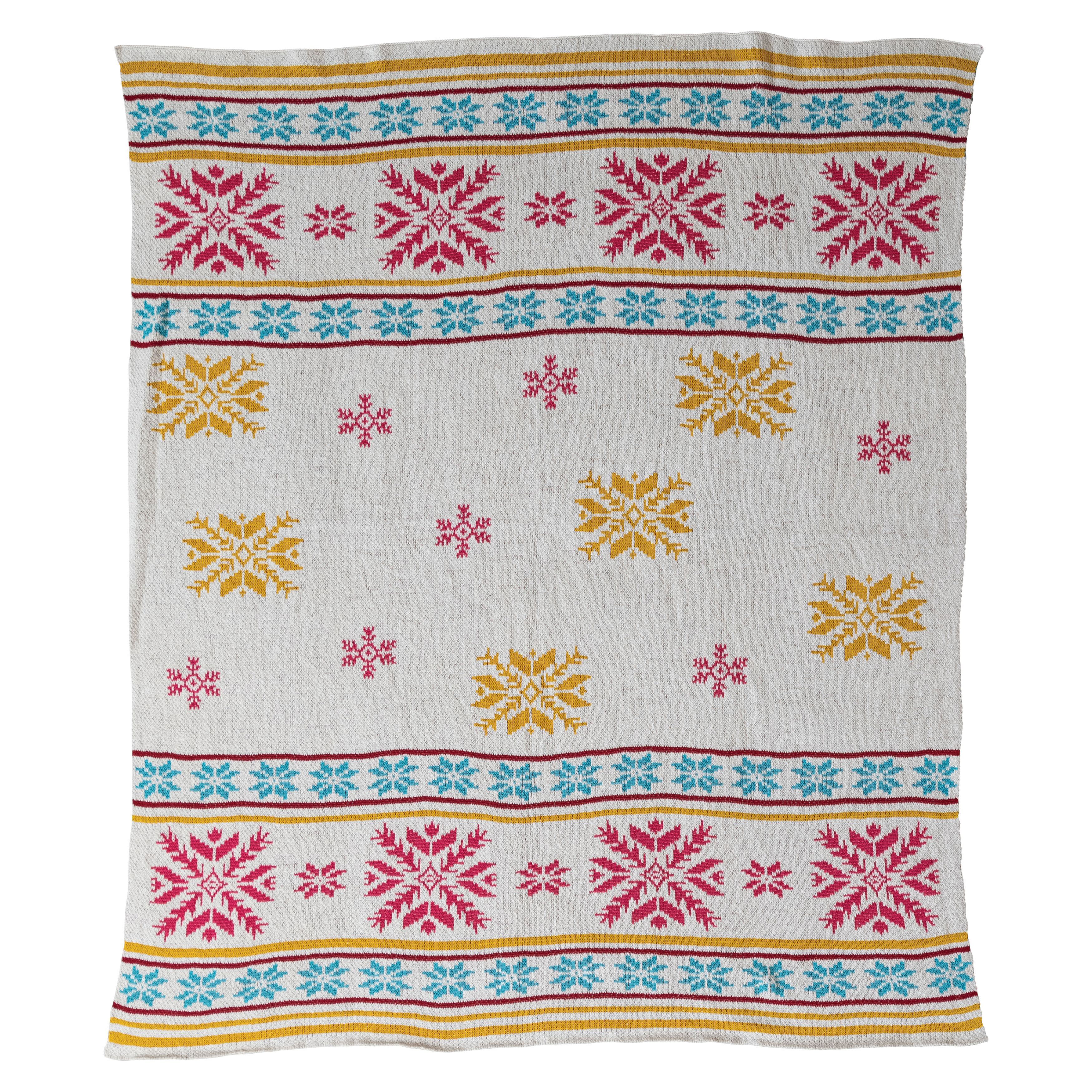 Creative Co-Op Elegant Cotton Knit Snowflake Throw | Birch Lane