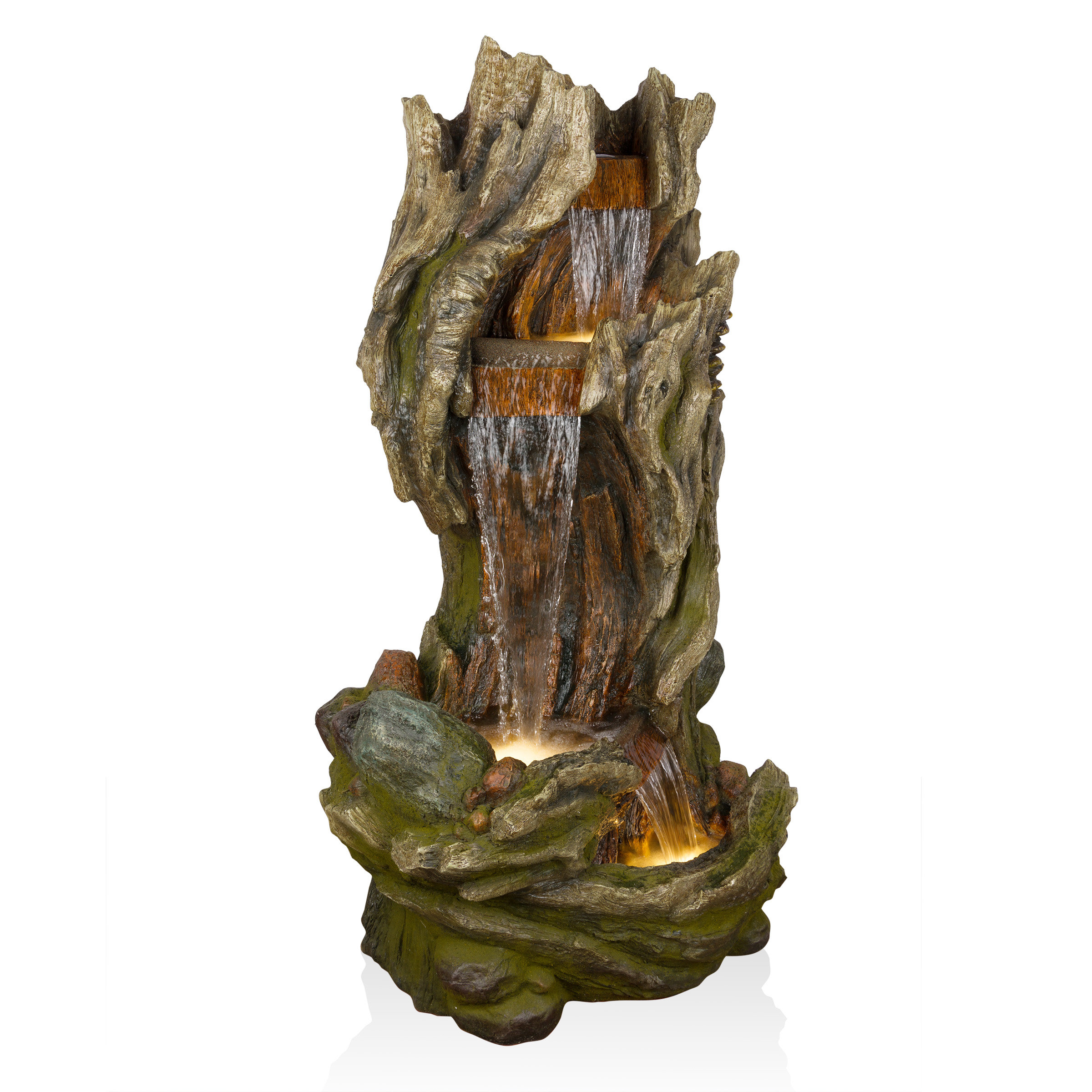 Millwood Pines 61"H 3-Tier Log Fountain with Warm White LED Lights ...