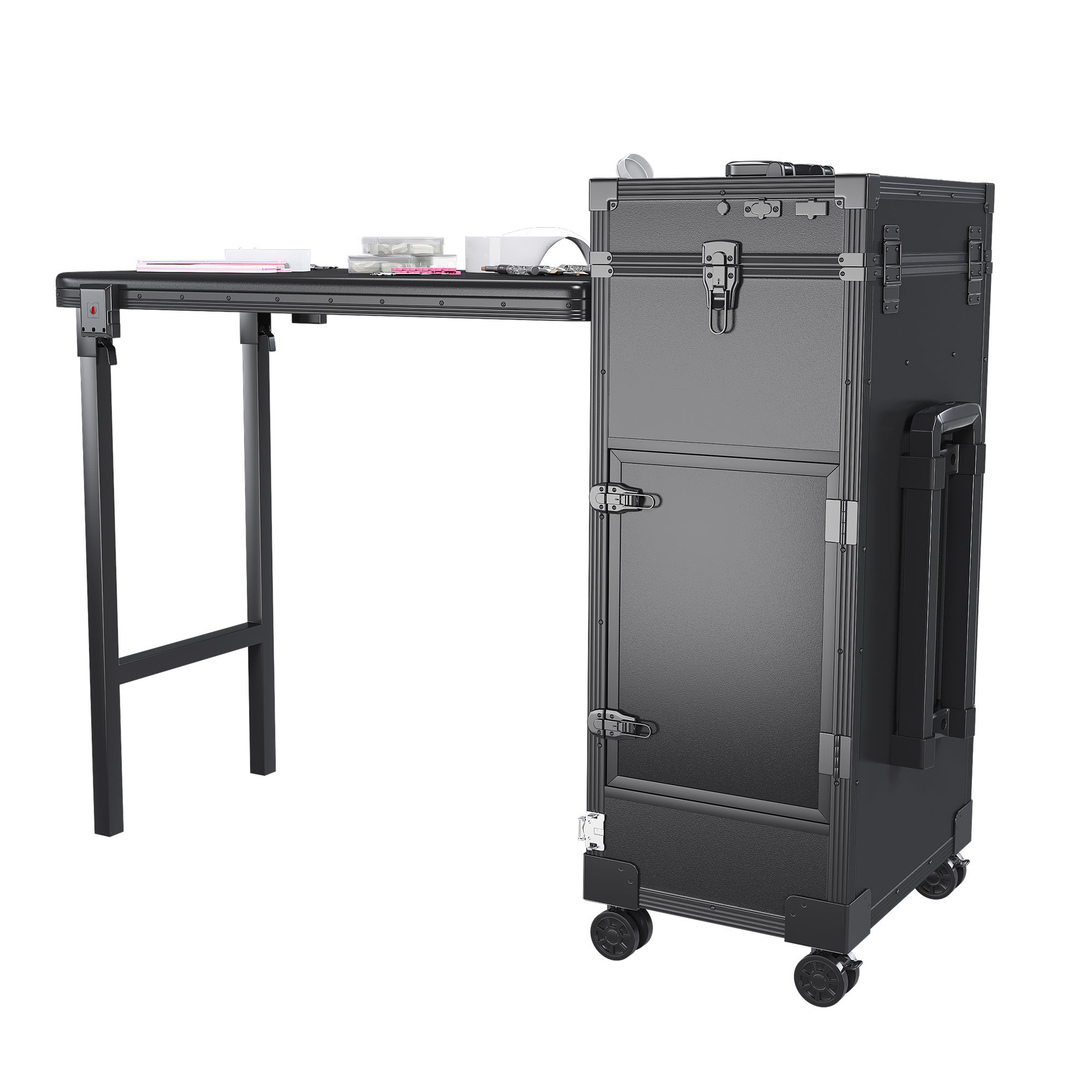 Orren Ellis Portable Nail Art Table w/ LED Mirror, Bluetooth, Lockable ...