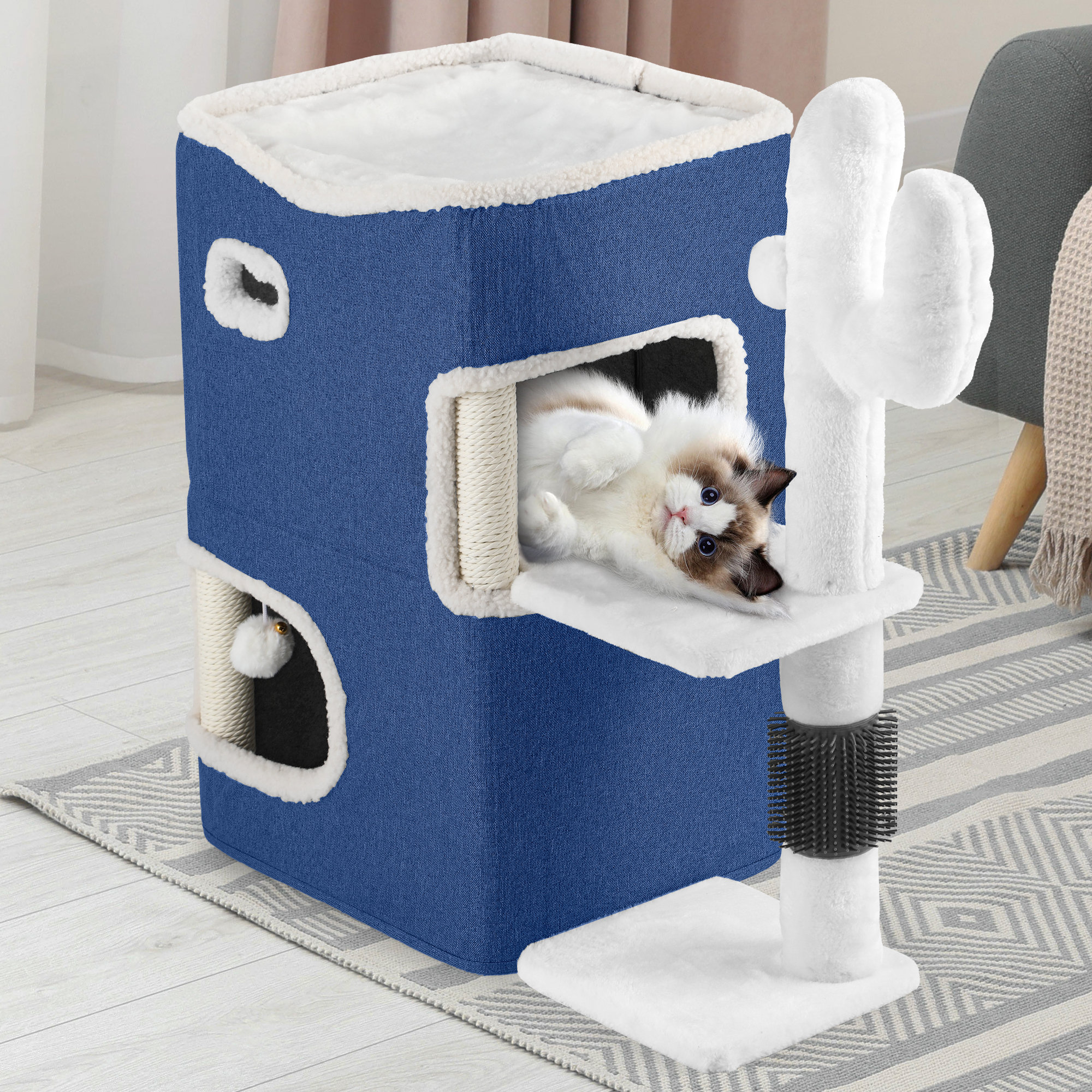 Tucker Murphy Pet™ 2-Tier Cat House, Indoor Cat Playhouse, Cat Tunnels ...