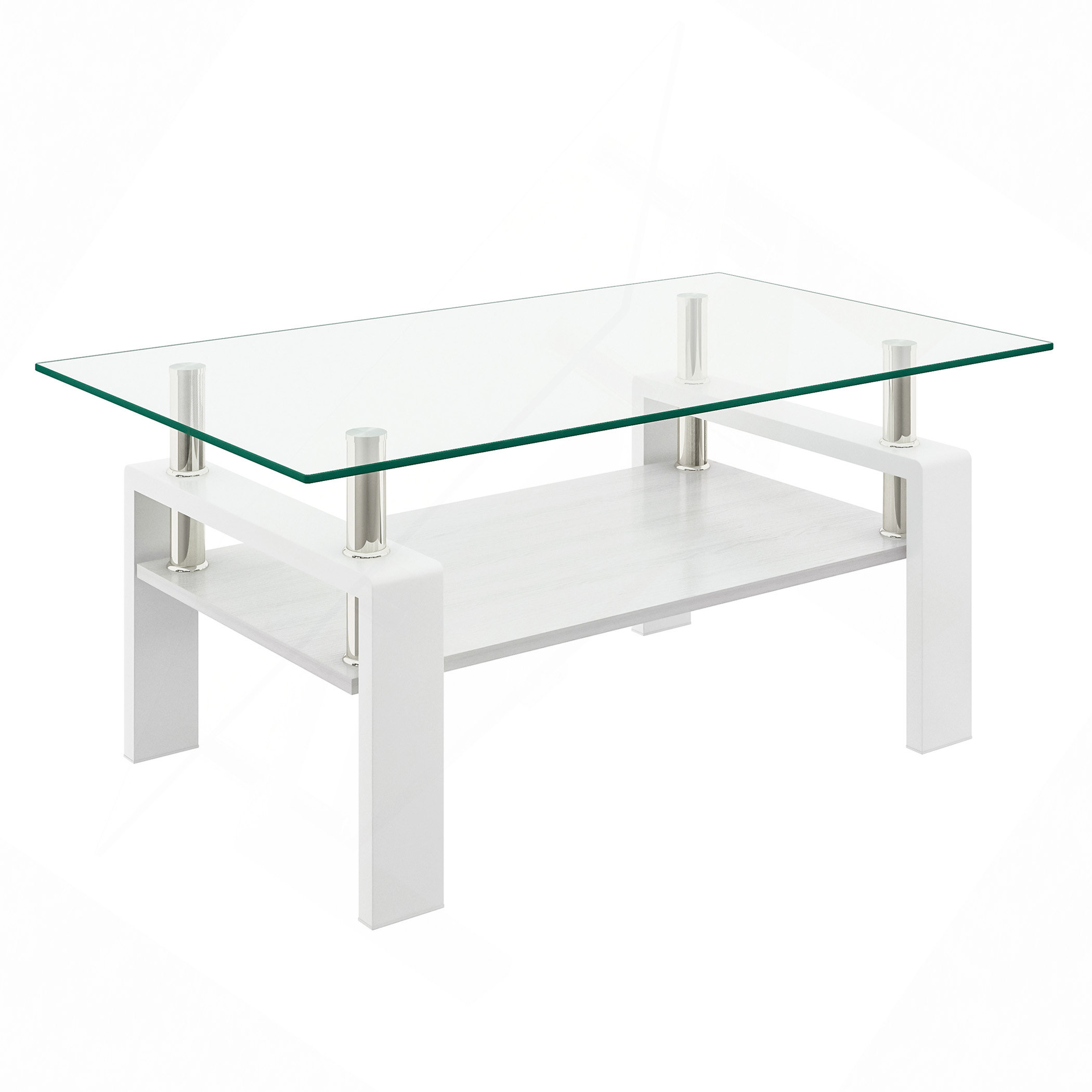 Mercer41 Rectangle Coffee Table, Tempered Glass Tabletop With MDF Layer, Modern Table For Living ...
