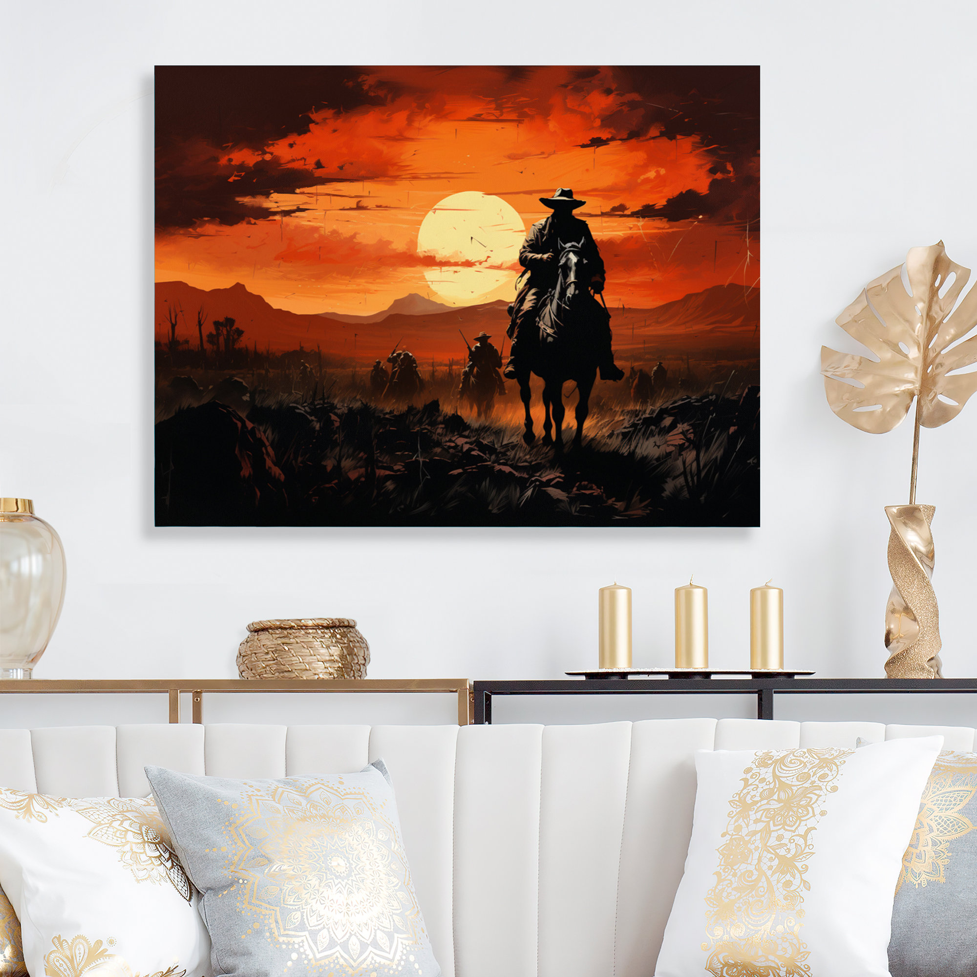 Winston Porter Western Sunset Riders Pointillism Art II - Western Metal ...