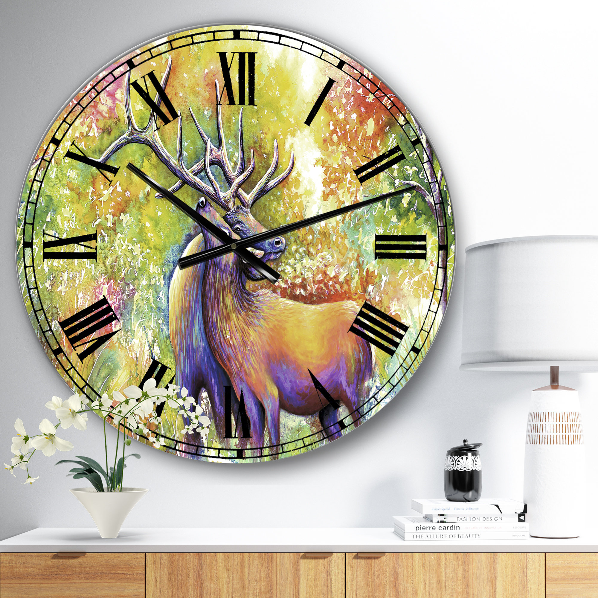 East Urban Home Hugging Elk Love - Large Cottage Wall Clock | Wayfair