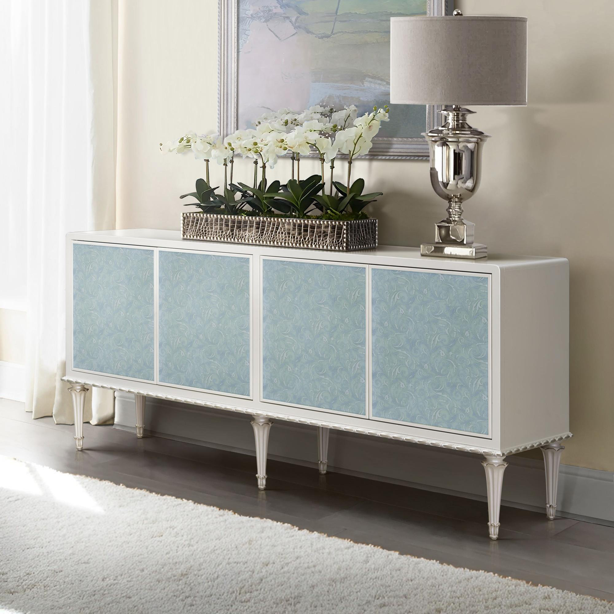 INLE Pearl White & Silver Shimmer Finish Console Cabinet | Wayfair