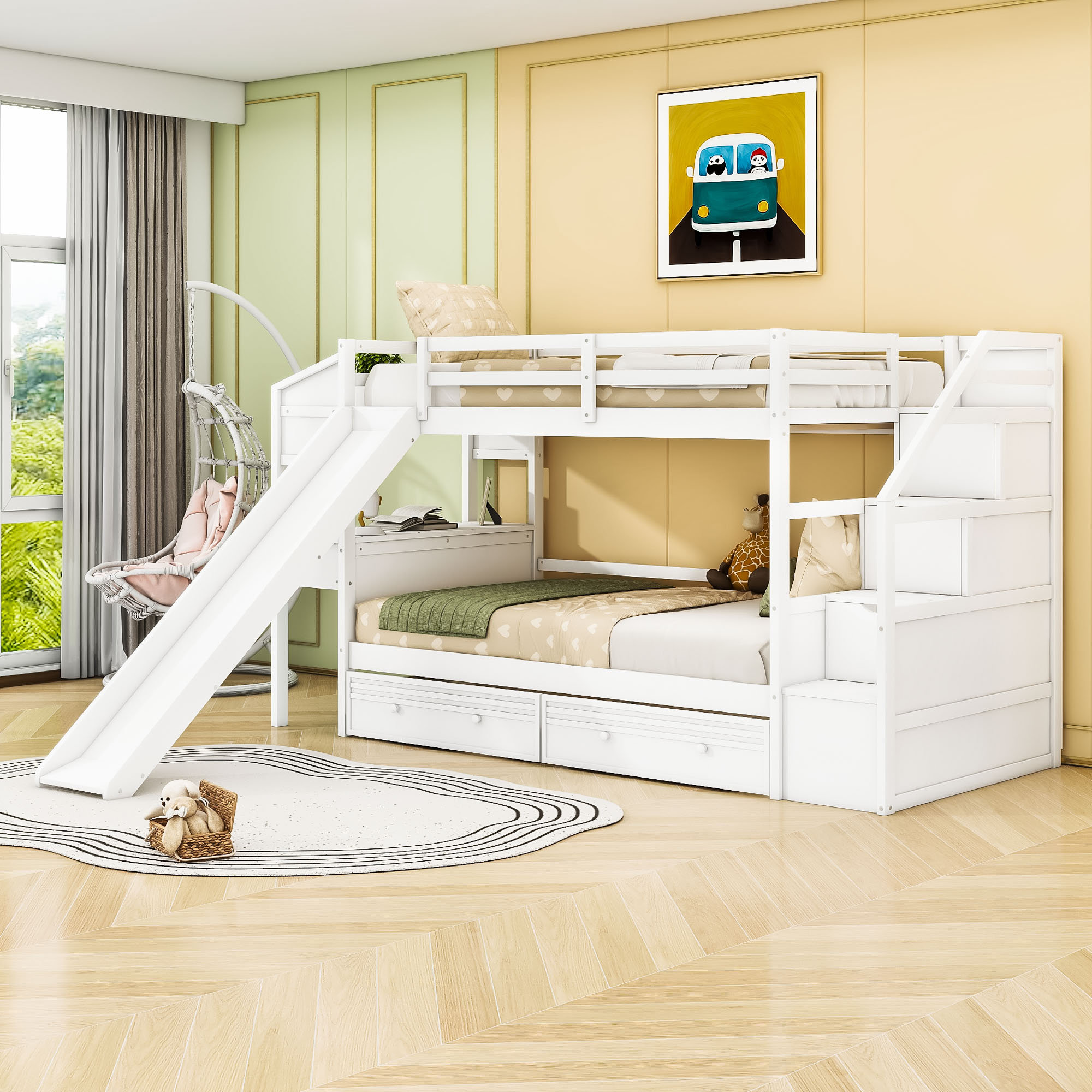 Harriet Bee Katron Twin Over Twin Bunk Bed With Multifunctional Desk ...