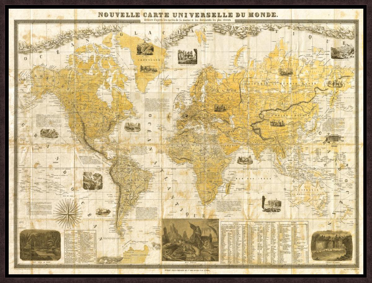 Global Gallery 'Gilded 1859 Map of the World' by Joannoo Framed Graphic ...