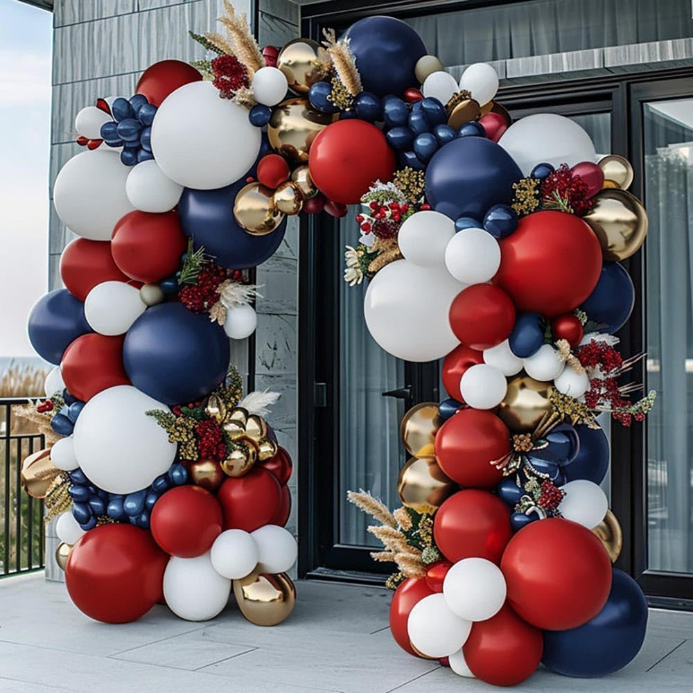 Zeki Shoggy Red White Blue Balloon Arch - Double Stuffed Navy Blue Dark ...