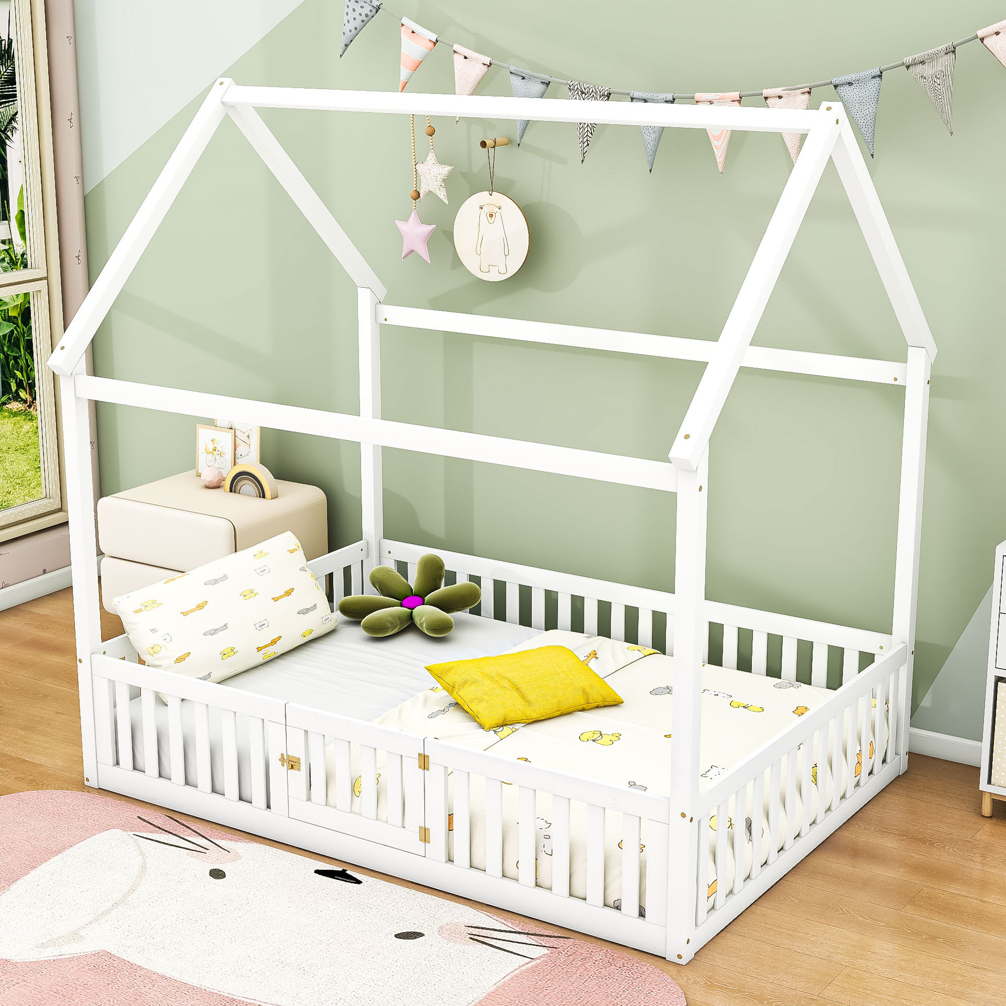 Harper Orchard Antonya House Bed with Fence and Door | Wayfair