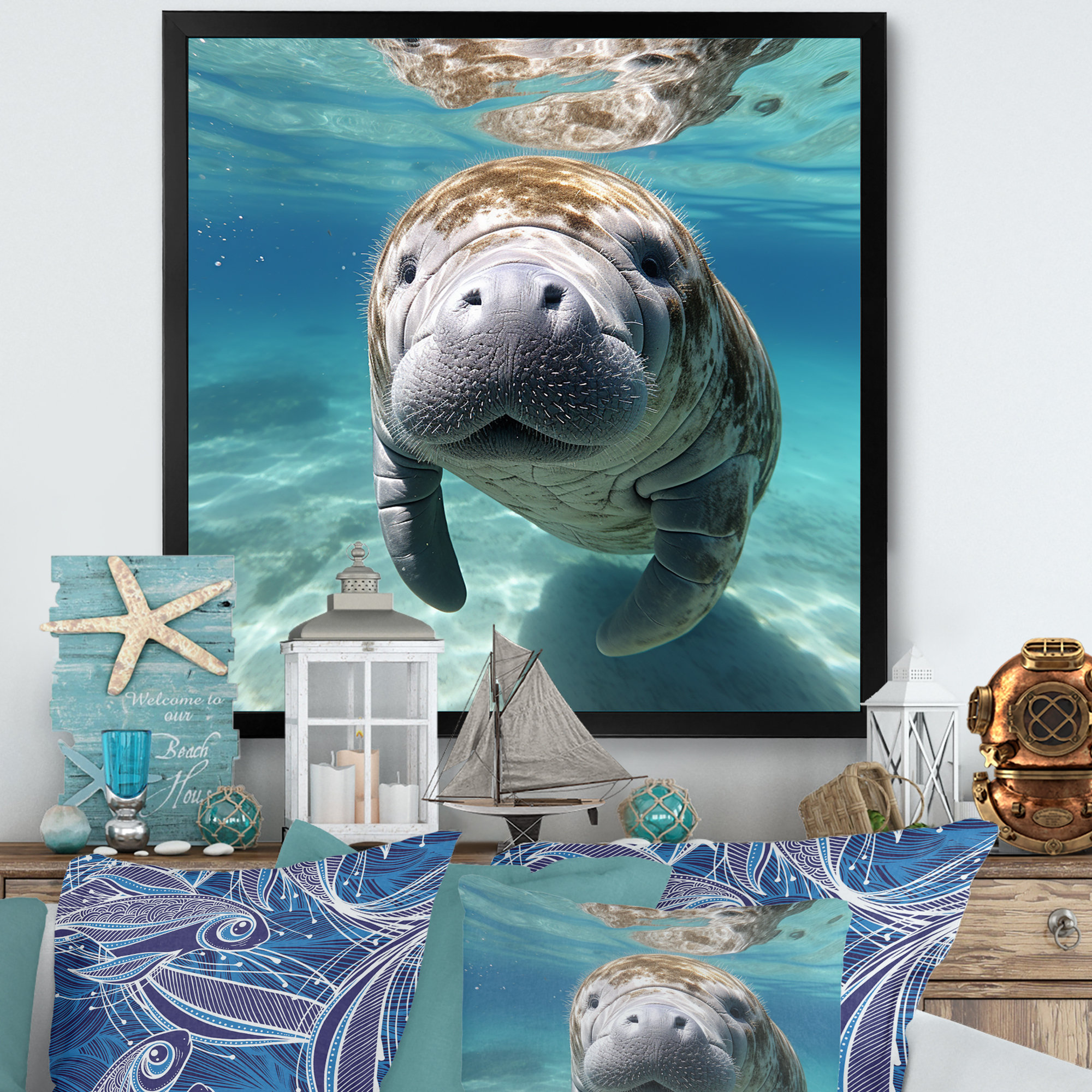 Highland Dunes Curious Manatee Gaze I - Manatee Wall Art | Wayfair