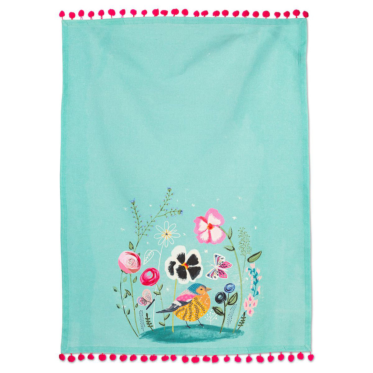 Dakota Fields Whimsical Garden Tea Towel With Pompom Trim | Wayfair