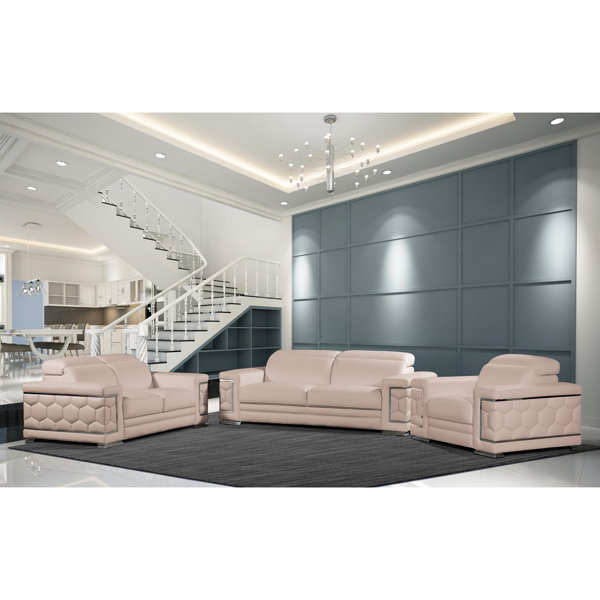 Orren Ellis Yurith 3 Piece Included Genuine Leather Configurable Living ...