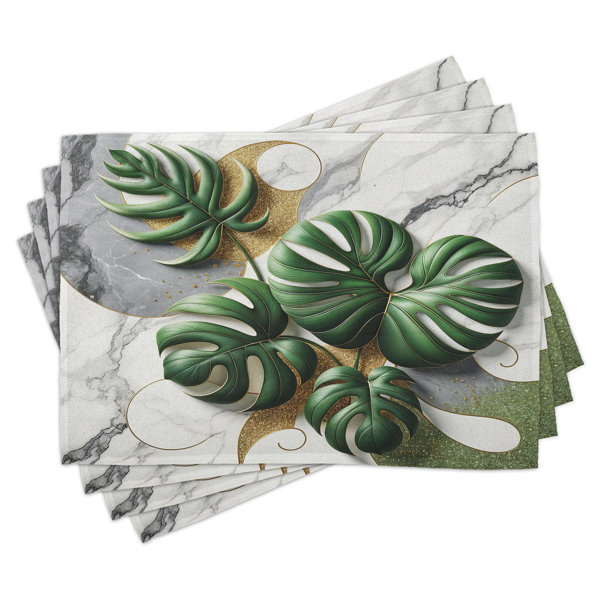 Ambesonne Polyester Pale Grey Fern Green Rectangle Placemat | Wayfair