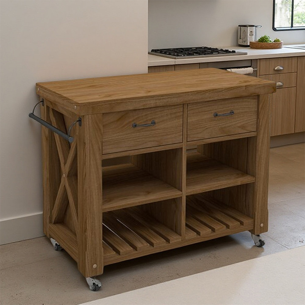 Gracie Oaks Coakley Removable Rectangular Solid Wood Kitchen Island ...