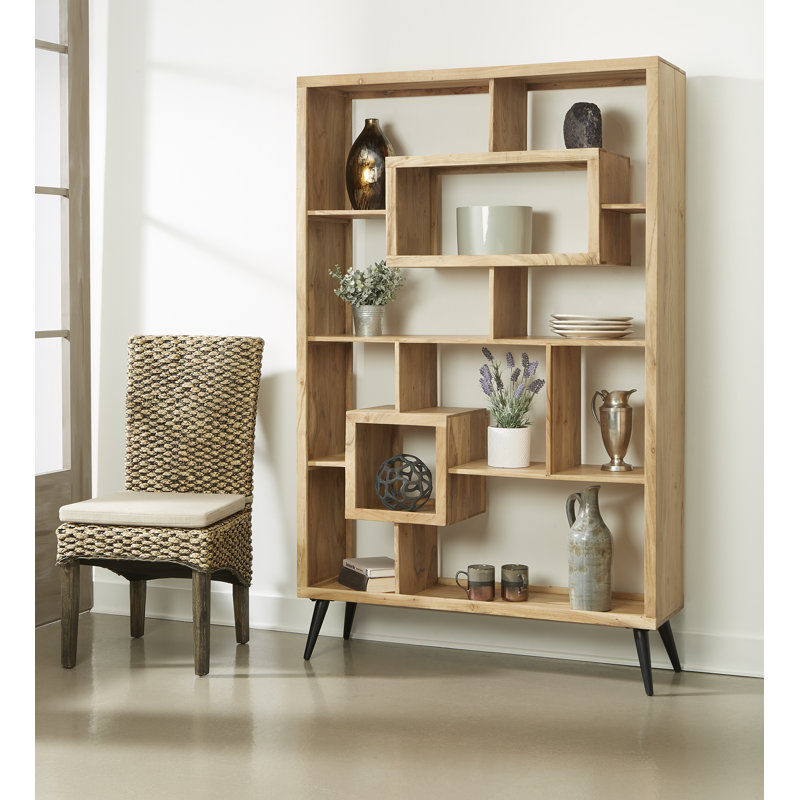 Wade Logan® Kayleen 75" H x 47" W Solid Wood Geometric Bookcase ...