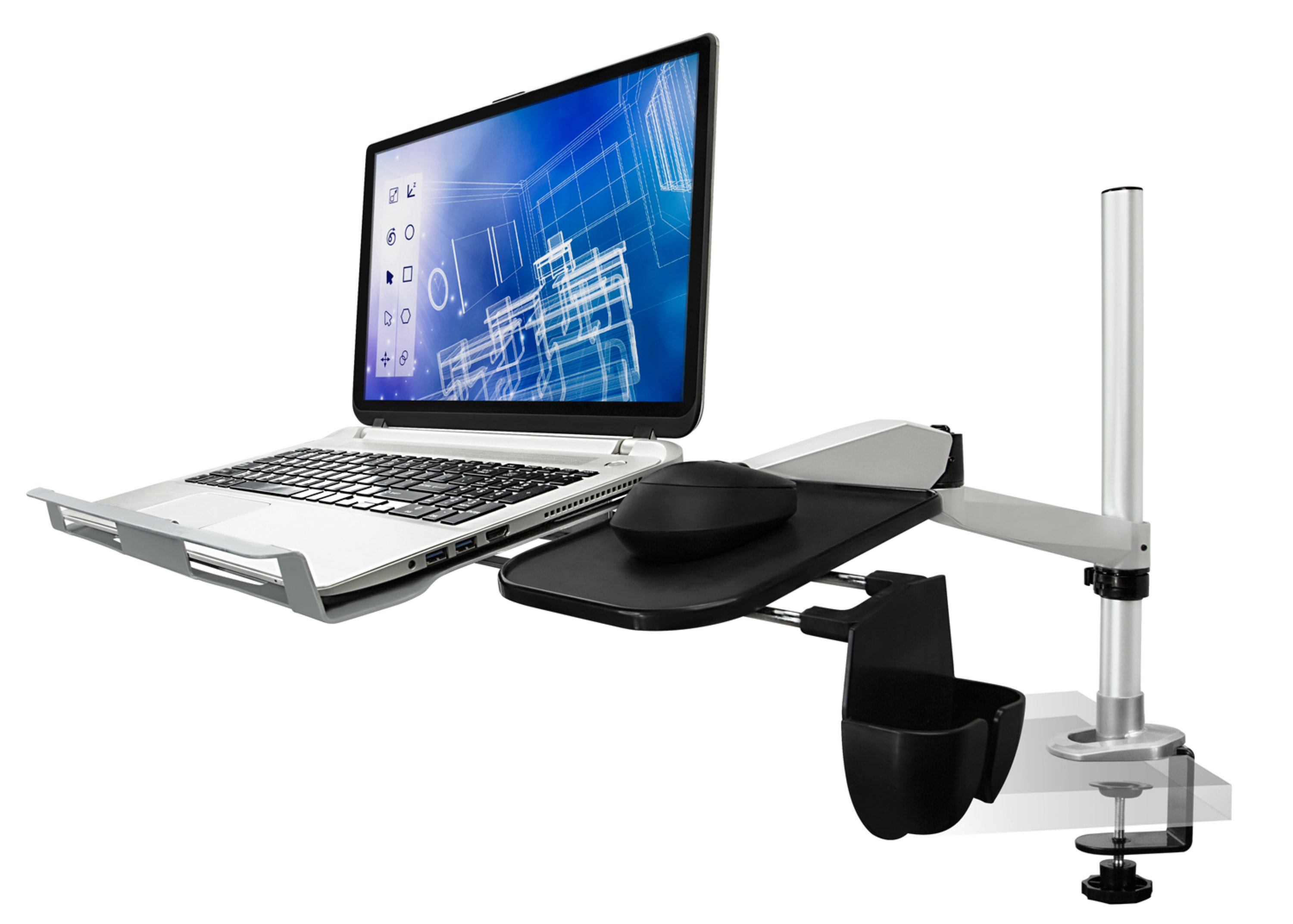Mount-It Height Adjustable Laptop Desk Stand Mount Organizer w/ Mouse ...