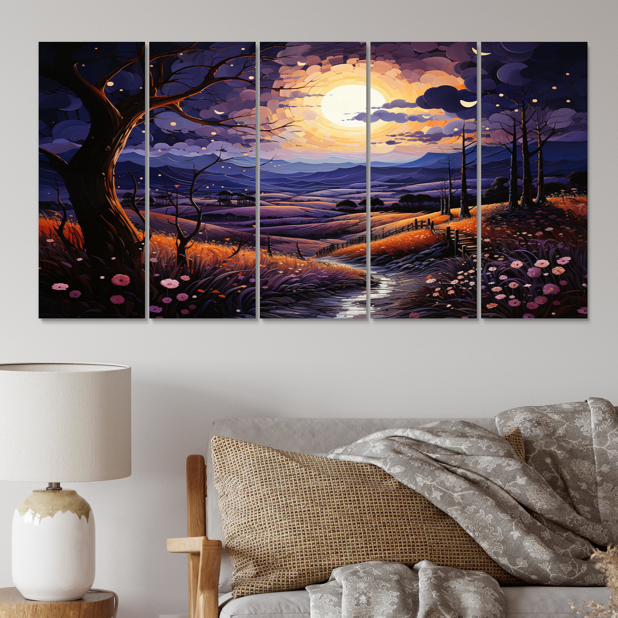 Design Art Countryside Nightfall Patchwork Landscape V - Landscapes ...