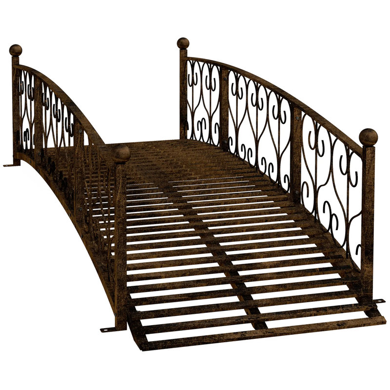 Outsunny 7' Metal Arch Garden Bridge Arc Footbridge with Side Railings ...