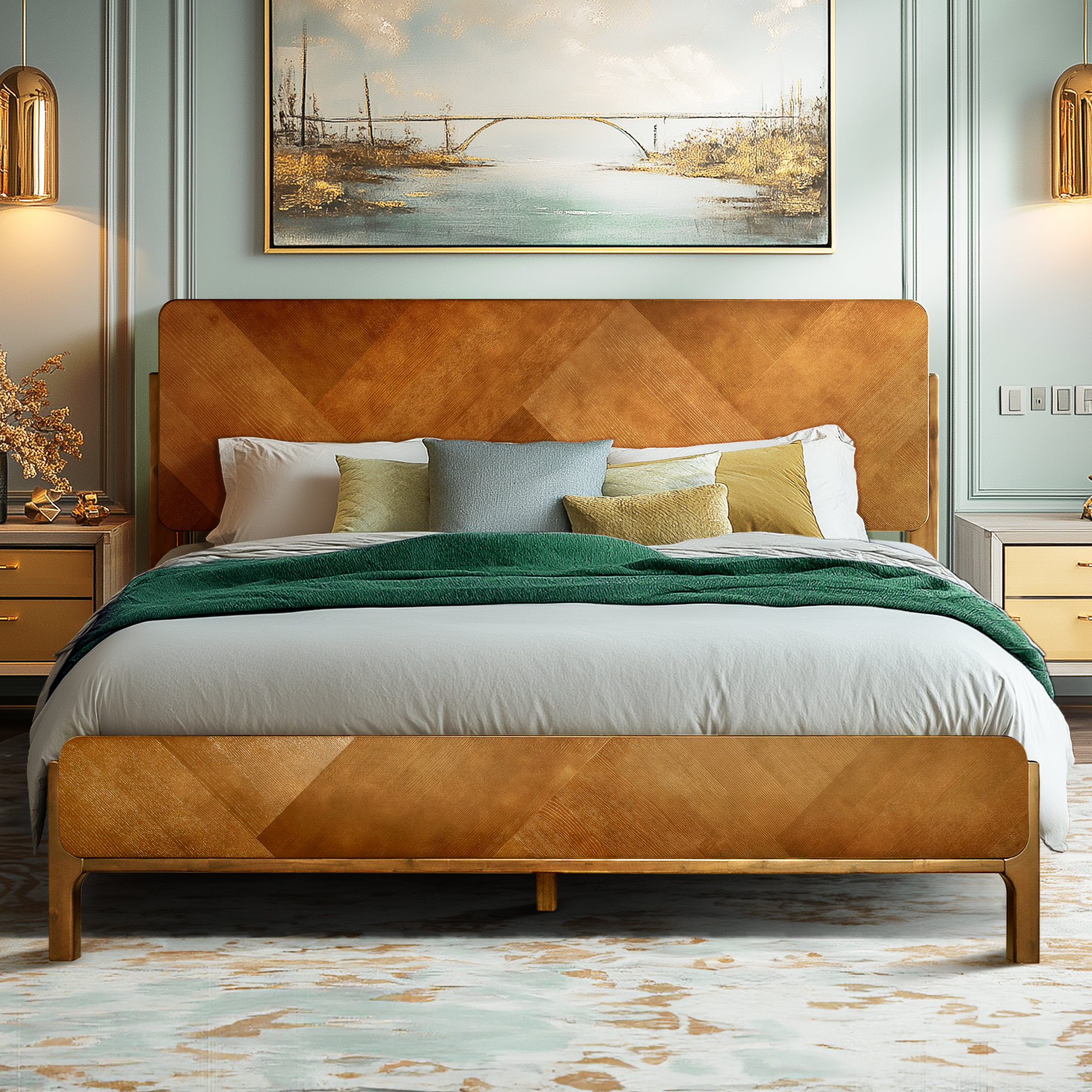 RORNS Bifrost 100% Solid Acacia Wood Platform Bed With Tall Headboard ...