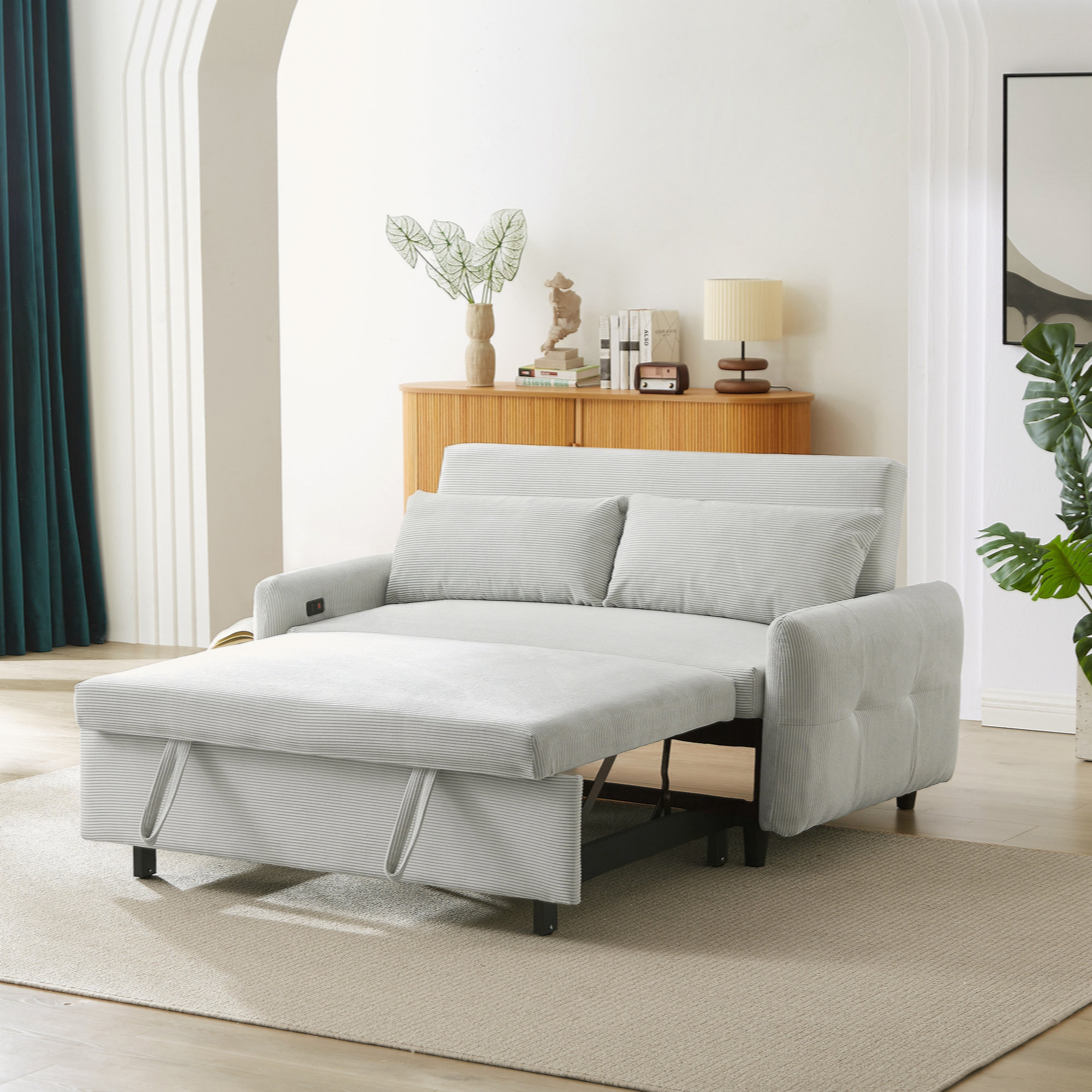 Latitude Run® Culloden Pull-out Sofa Bed with 2 Pillows and USB Ports, Convertible Sofa Couch ...