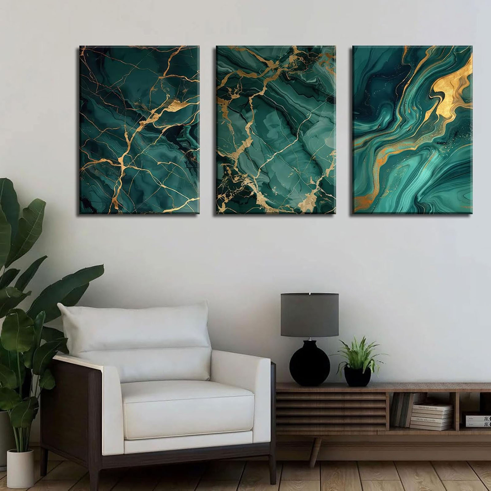 Fleur De Lis Living Emerald Green And Gold Canvas Wall Art Set Of 3 ...