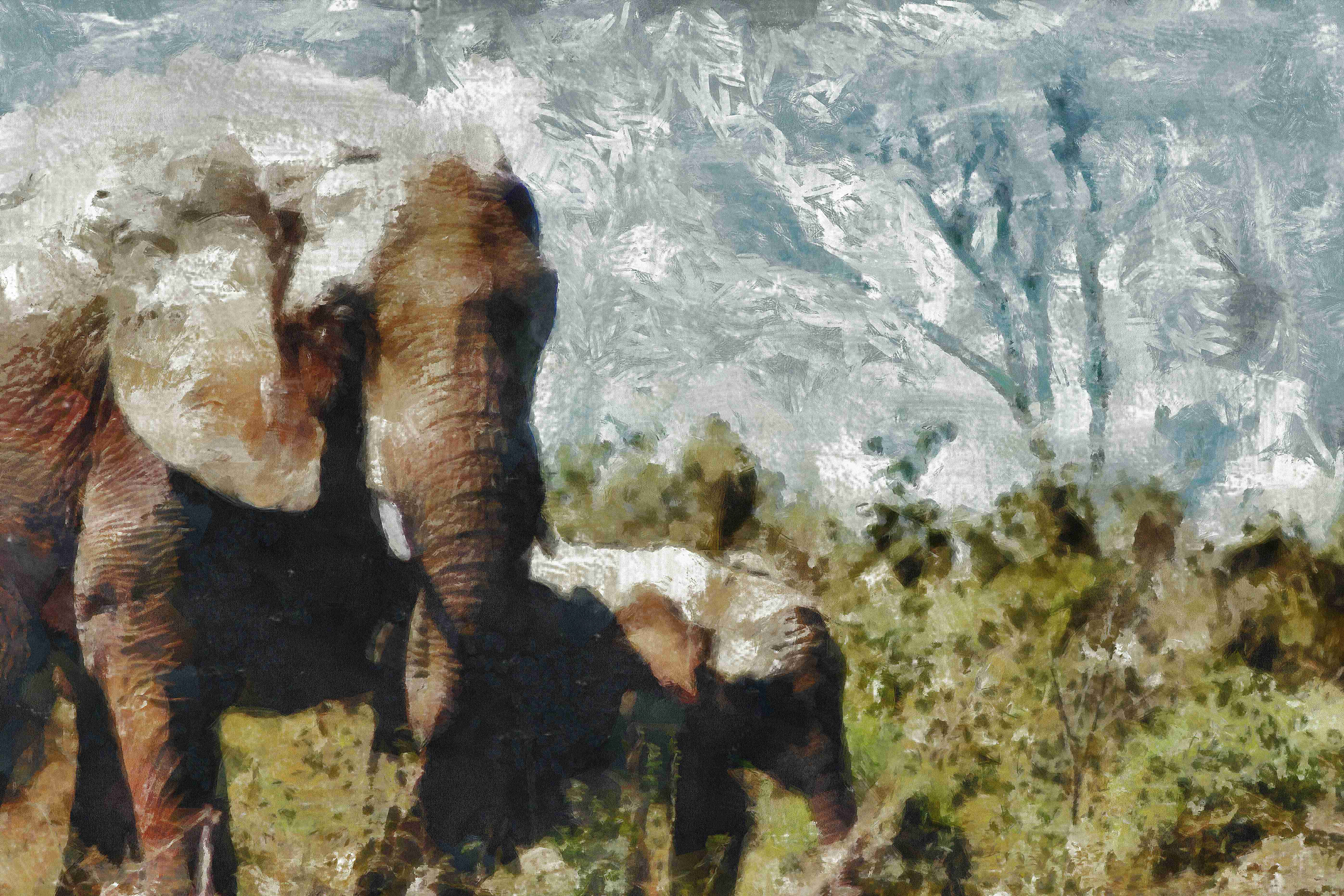 Millwood Pines Elephants with Blue Sky - Wrapped Canvas Painting | Wayfair