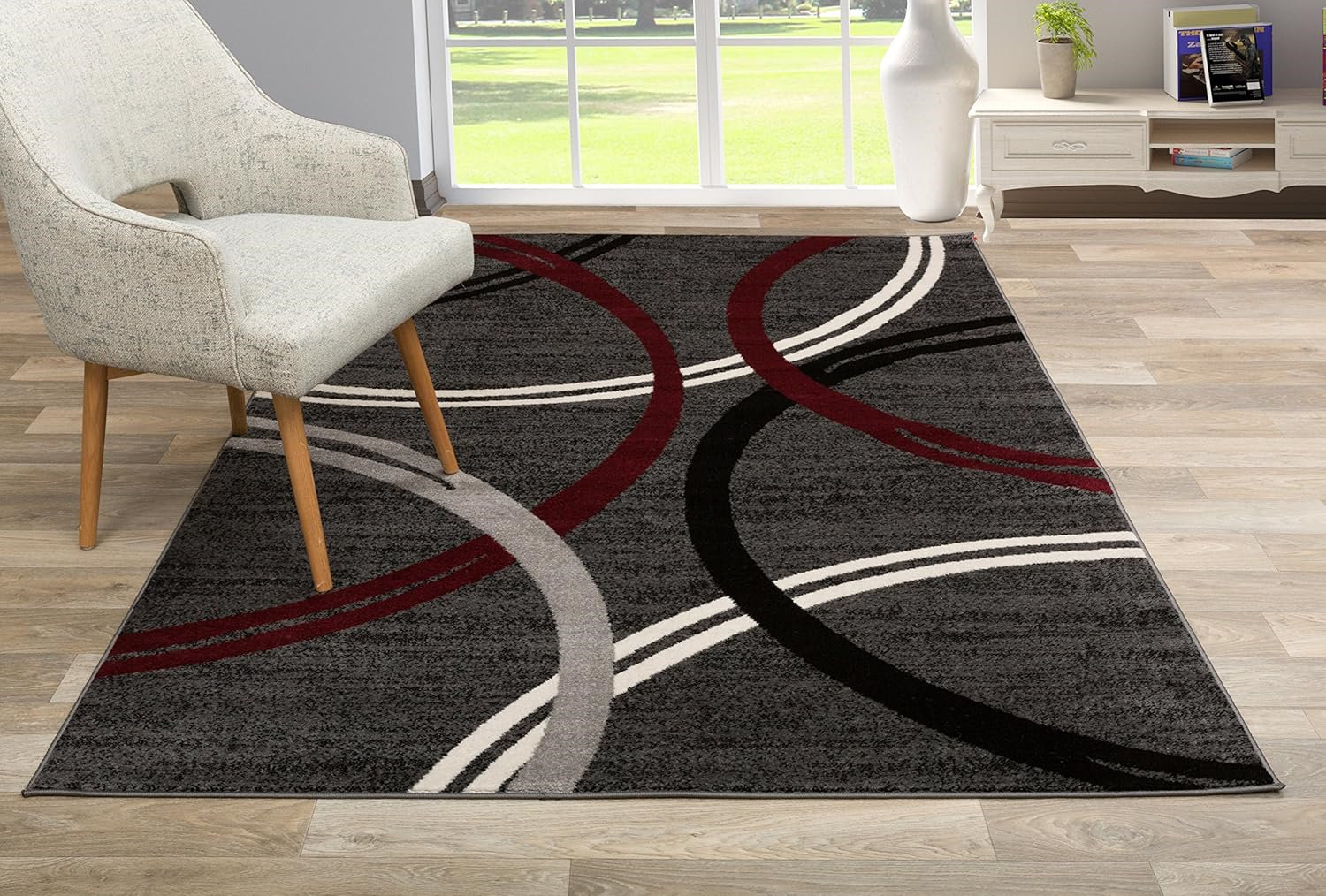 Brayden Studio® Washable Modern Area Rug,Modern Wavy Circles Design ...