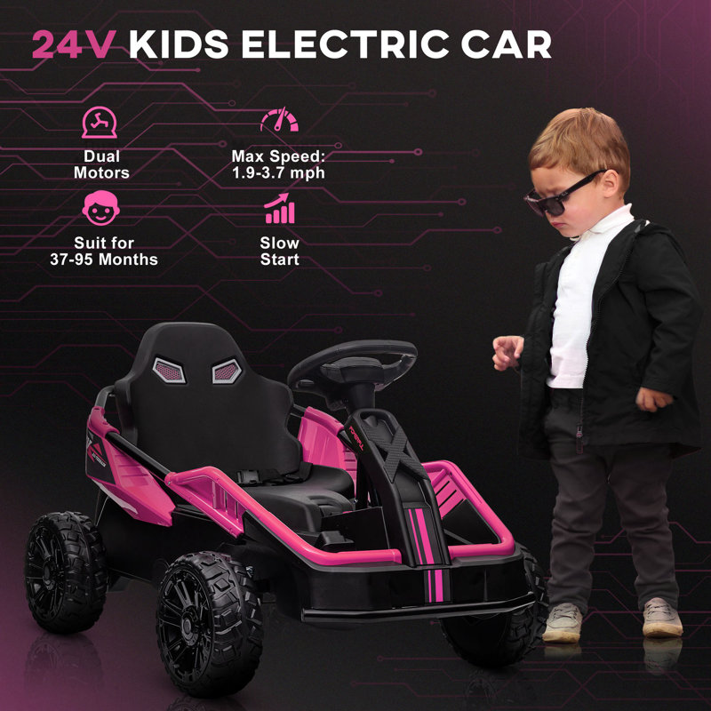 Qaba 24V Electric Car for Kids with Remote Control, Battery Powered ...