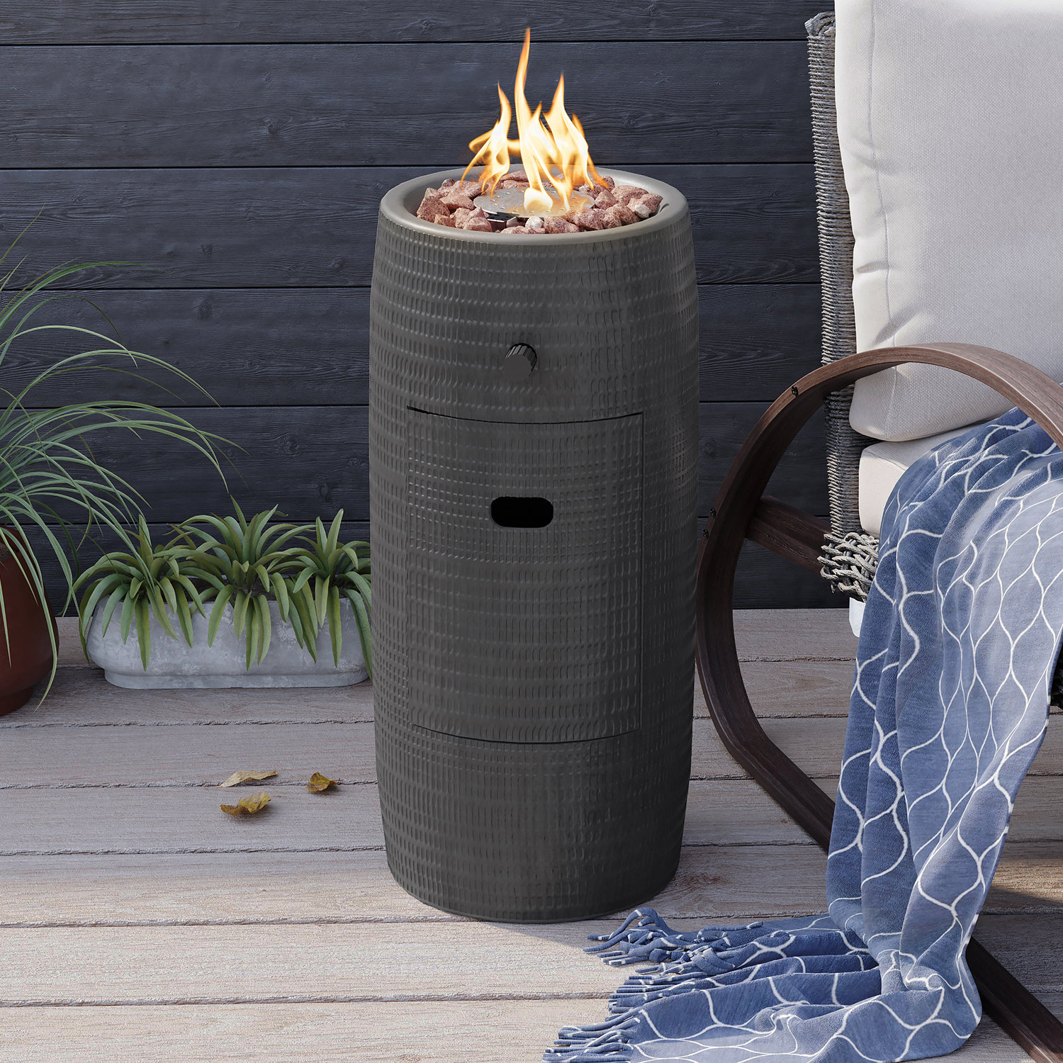 Latitude Run® Round15,001 BTU Fire Column With Lava Rocks, Grey ...