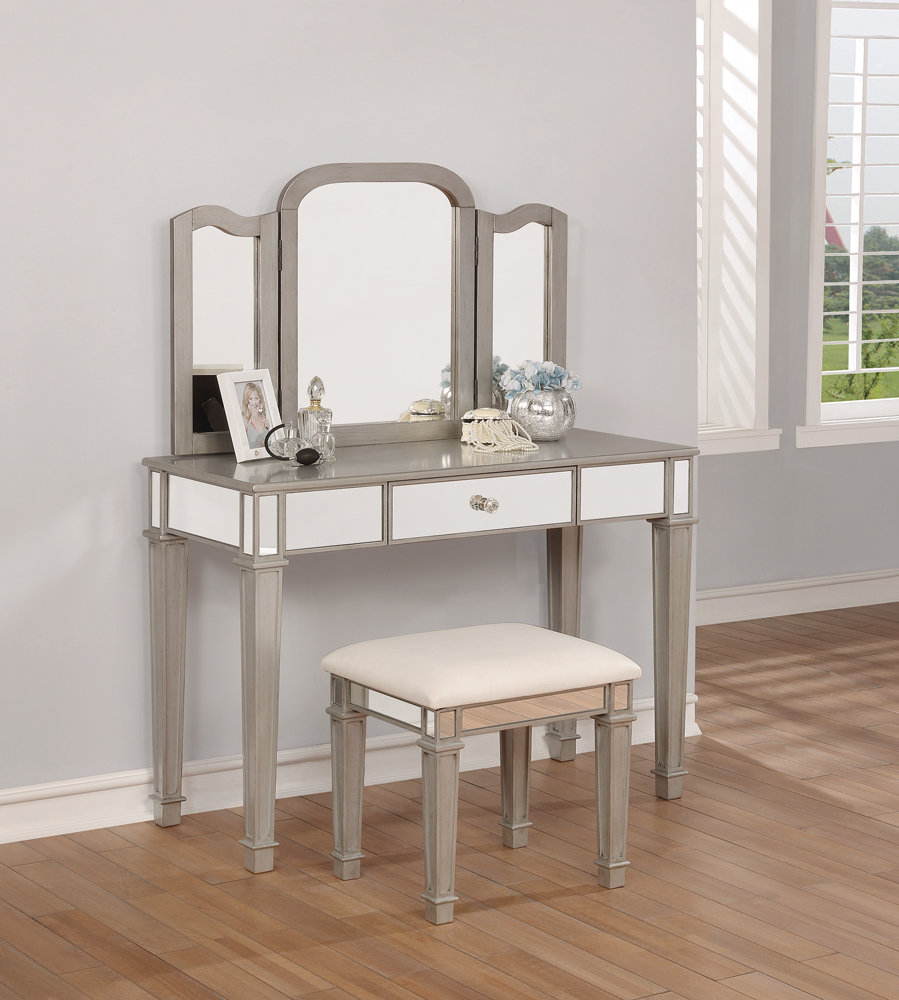 Alma 2-Piece Vanity Set Metallic Platinum And White | Wayfair