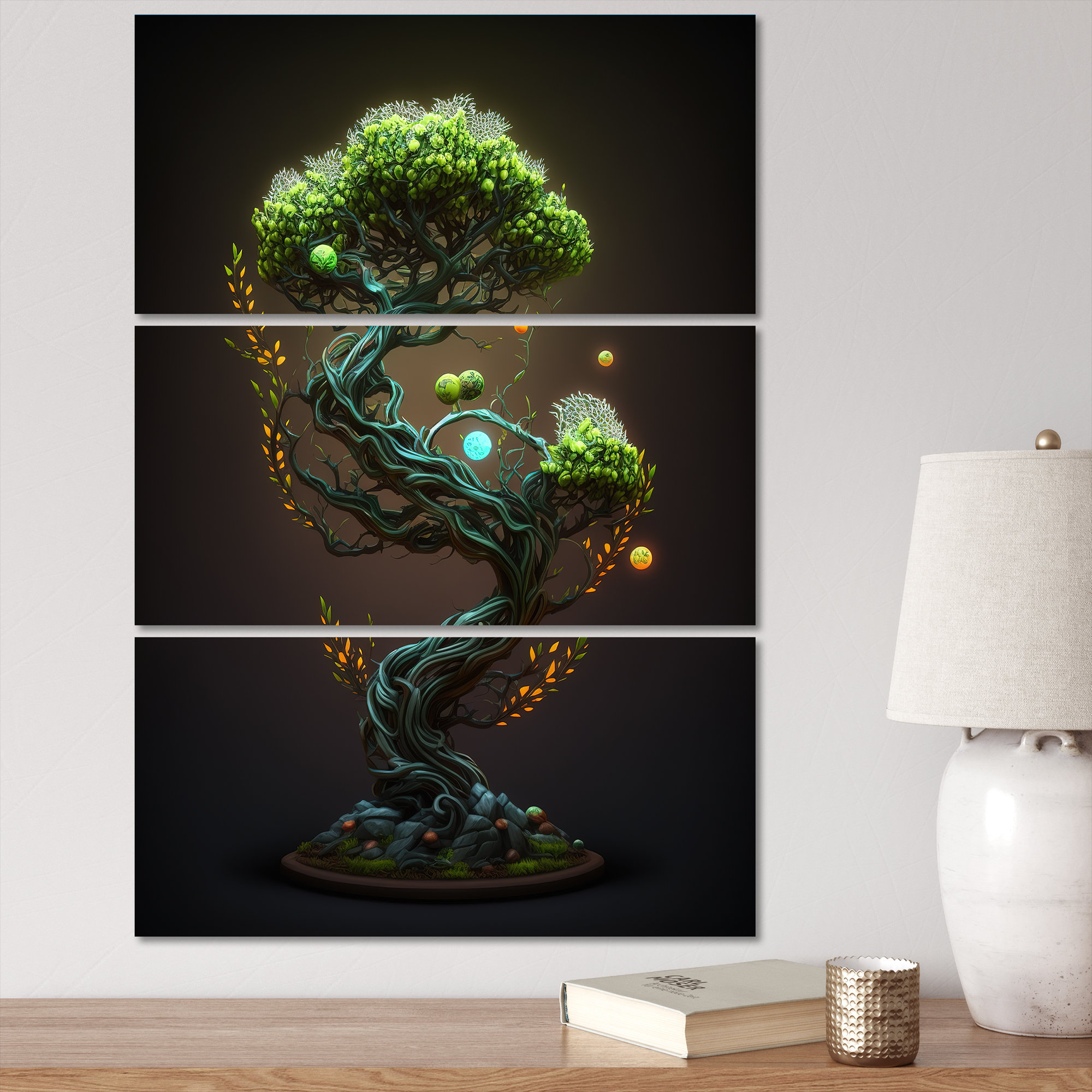 Wildon Home® Neon Bonsai Swirl Tree I - Tree Bonsai Canvas Wall Art Set ...