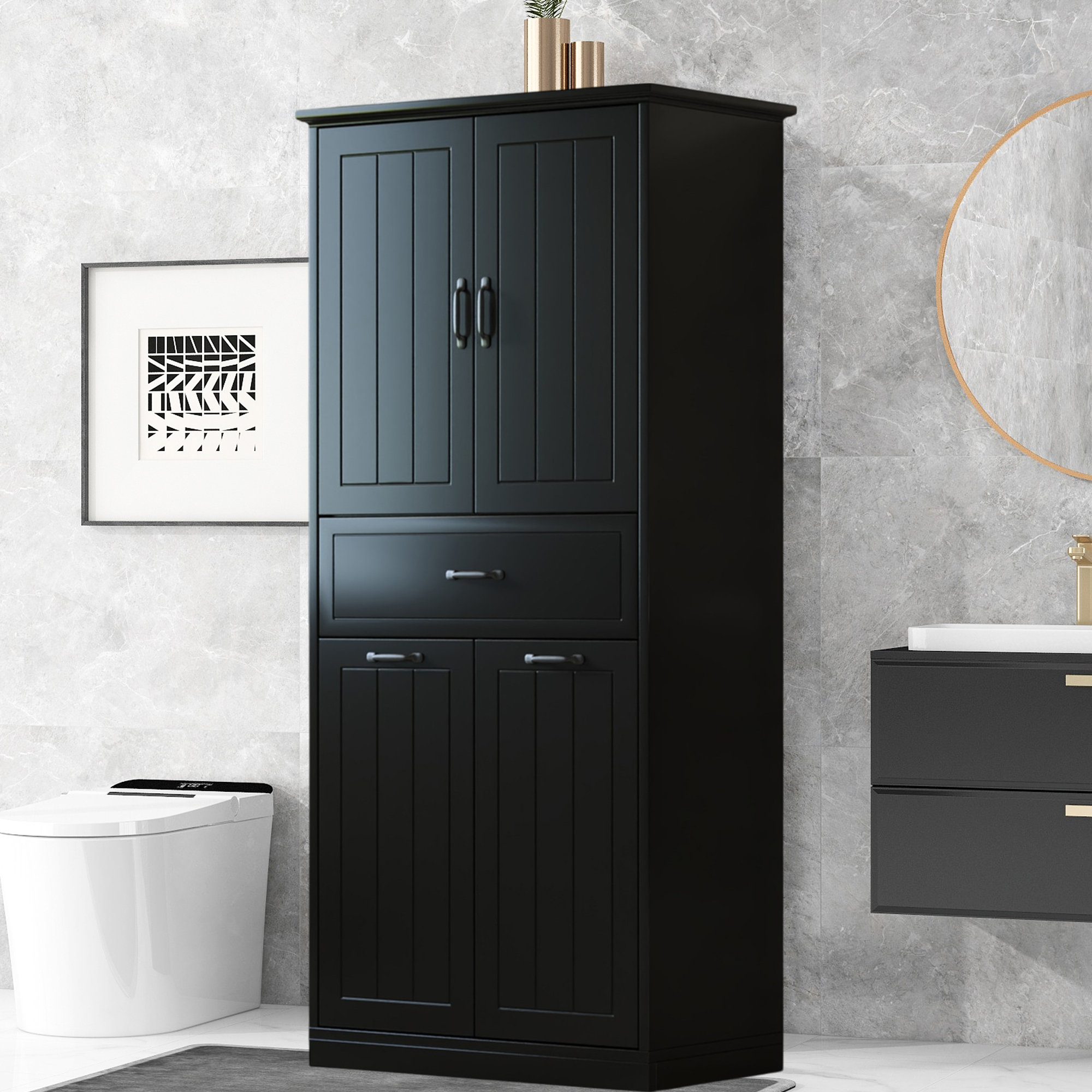 Daggers Link Laundry Cabinet With Two Laundry Baskets With Two Cloth ...