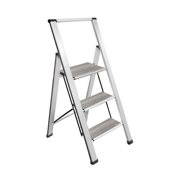 Sorfey Premium 3 Step Modern Gray Wood Ladder. Lightweight, Ultra Slim ...