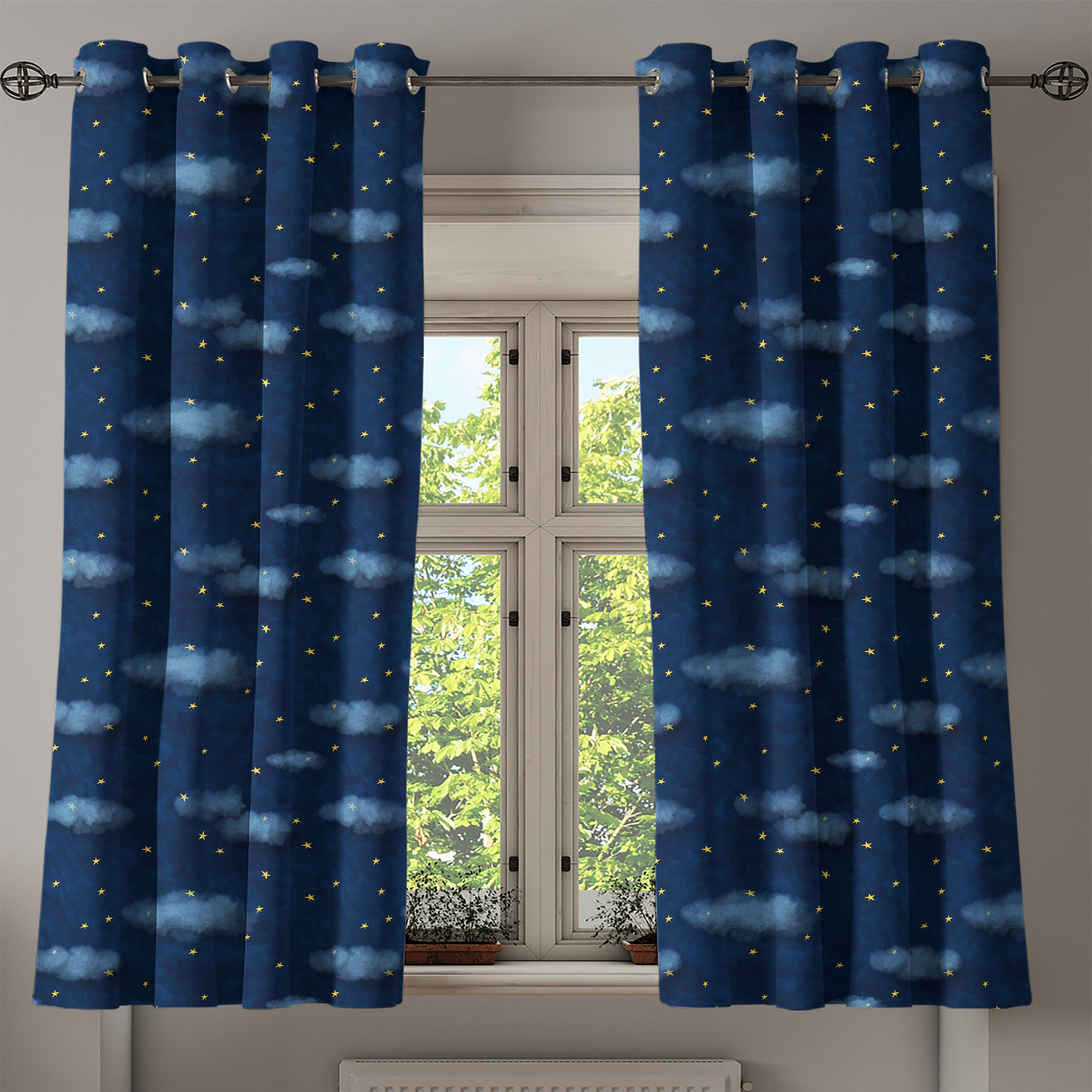 Dakota Fields Sky Print Grommet Curtain Night Time Pattern Stars 50" x ...