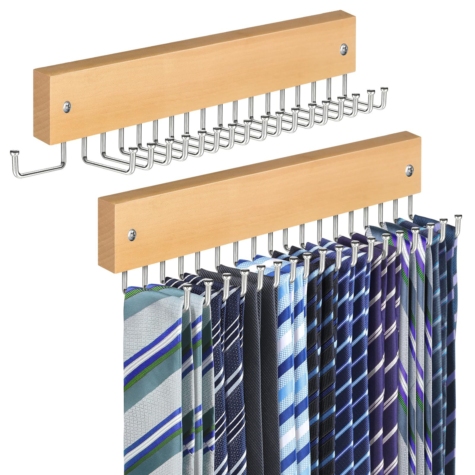 Rebrilliant Wall Mounted Tie Rack With 18 Hooks, Non-Slip 180 Degree ...