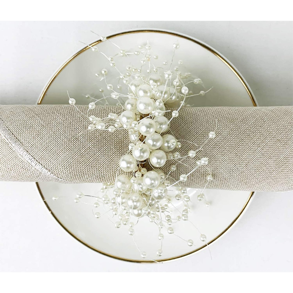 Mercer41 Handmade Beaded Faux Pearl Wreath Ivory Napkin Rings, Set Of 4 ...